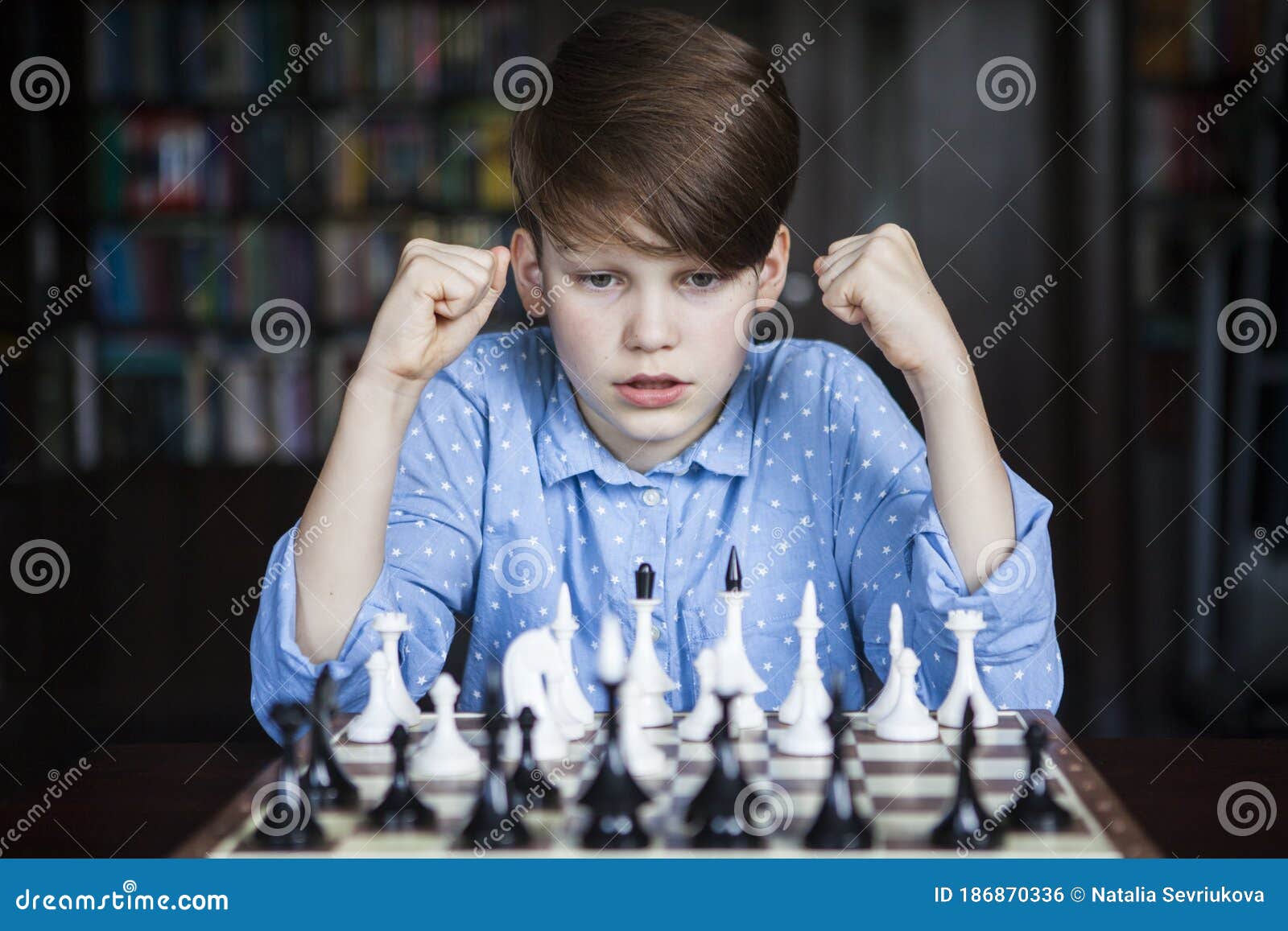Chess player, smart boy. stock photo. Image of home - 186870336