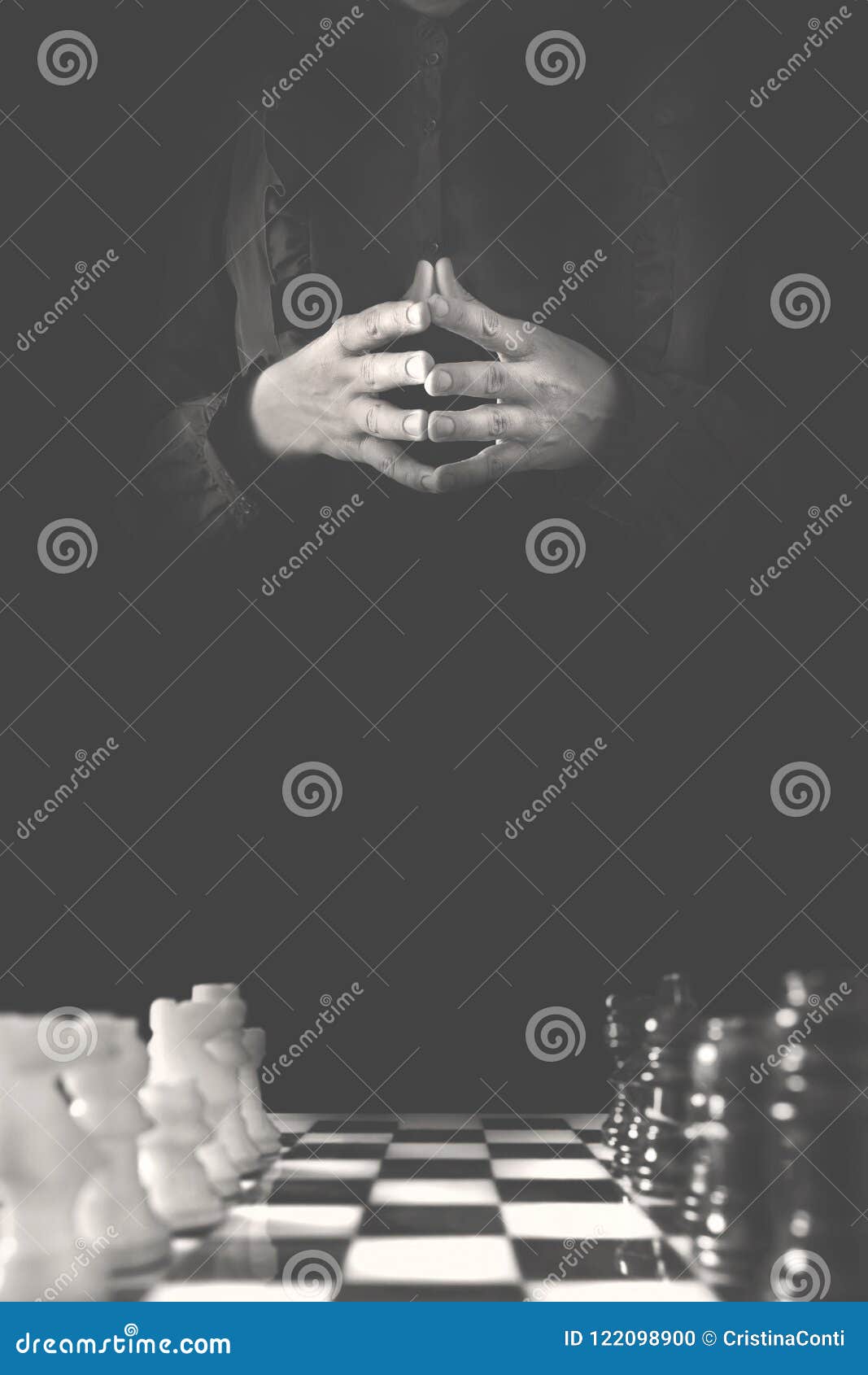 Chess Player Achieving Success. Surreal And Conceptual Scene Of A Tiny ...