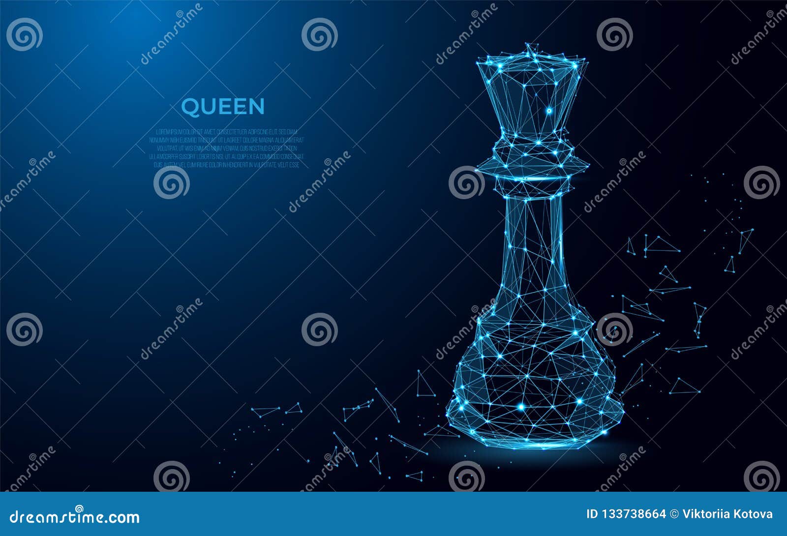 Chess Queen Wireframe Polygon Futuristic Bokeh Light Frame Structure ...