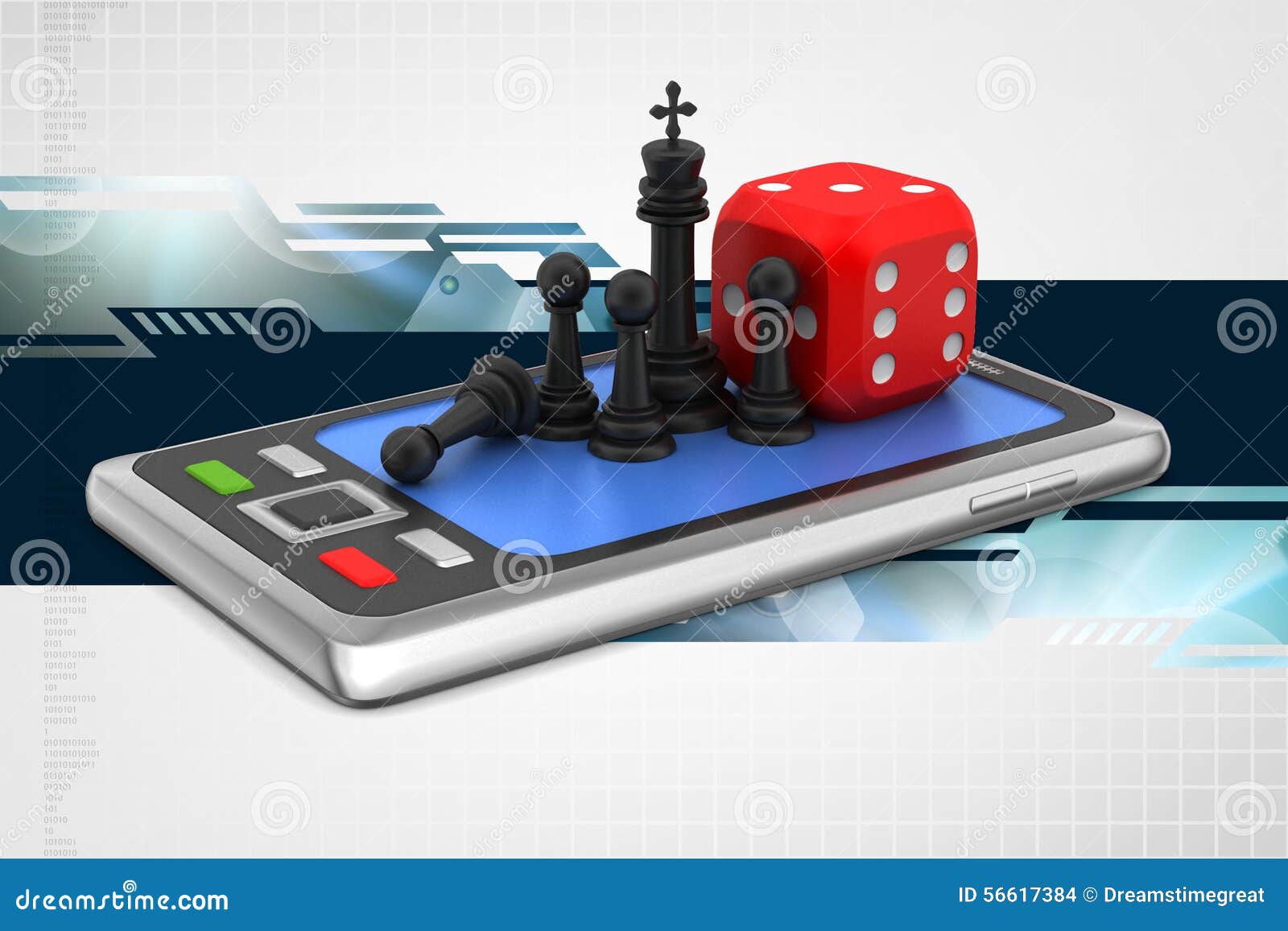 Chess with Red Cube and Smart Phone Stock Illustration - Illustration ...