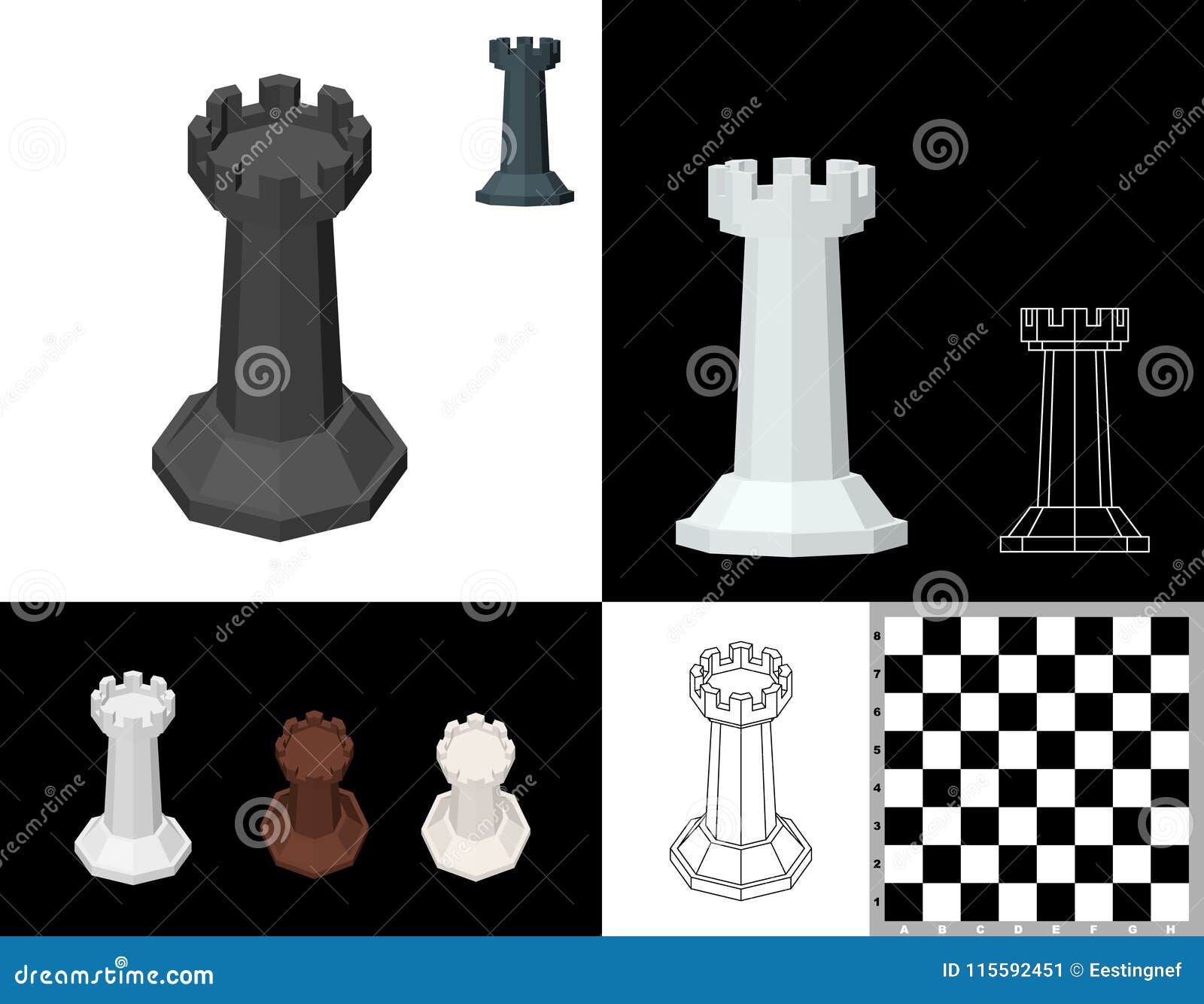Chess Rook Set. 3d Vector Illustration. Isometric Projection Stock ...