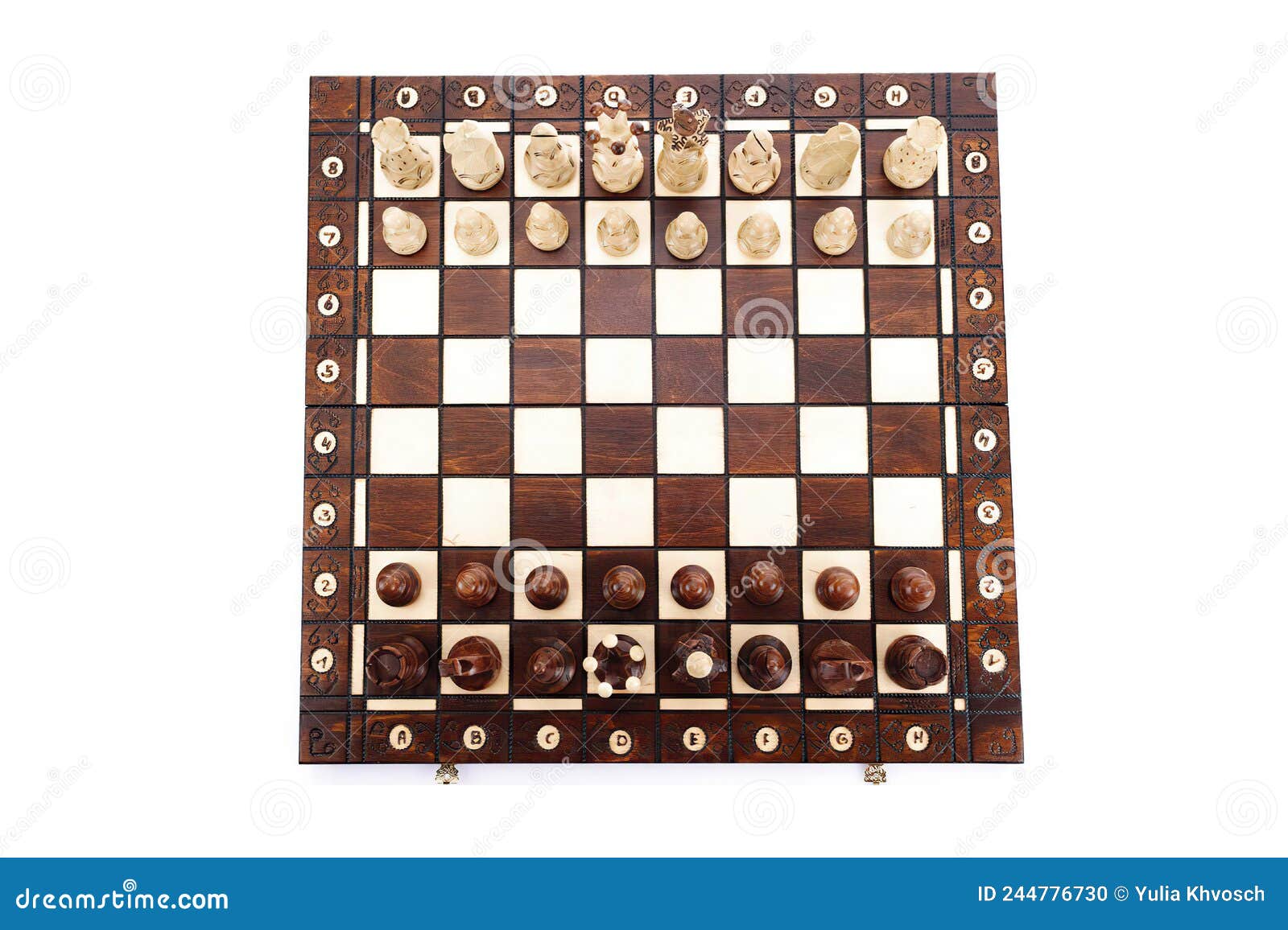 Chess in a Row on a Chess Board, Top View. Stock Photo - Image of ...