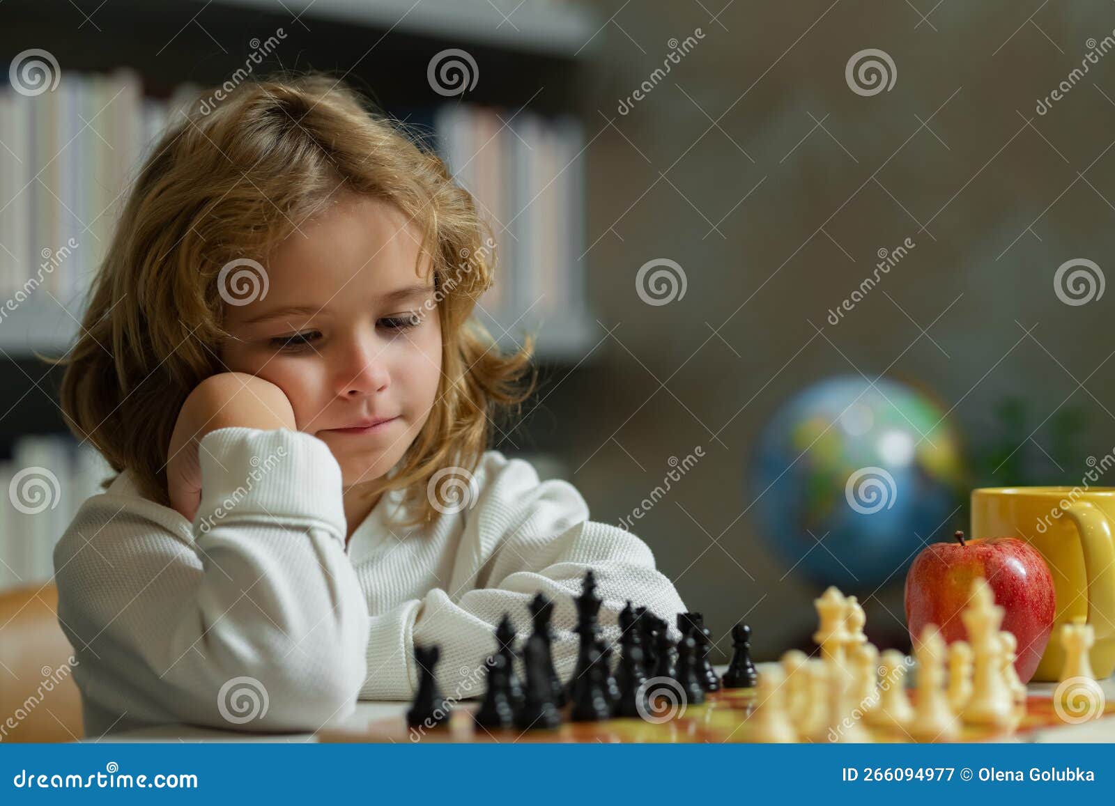 Chess School. Child Think or Plan about Chess Game in Classroom ...