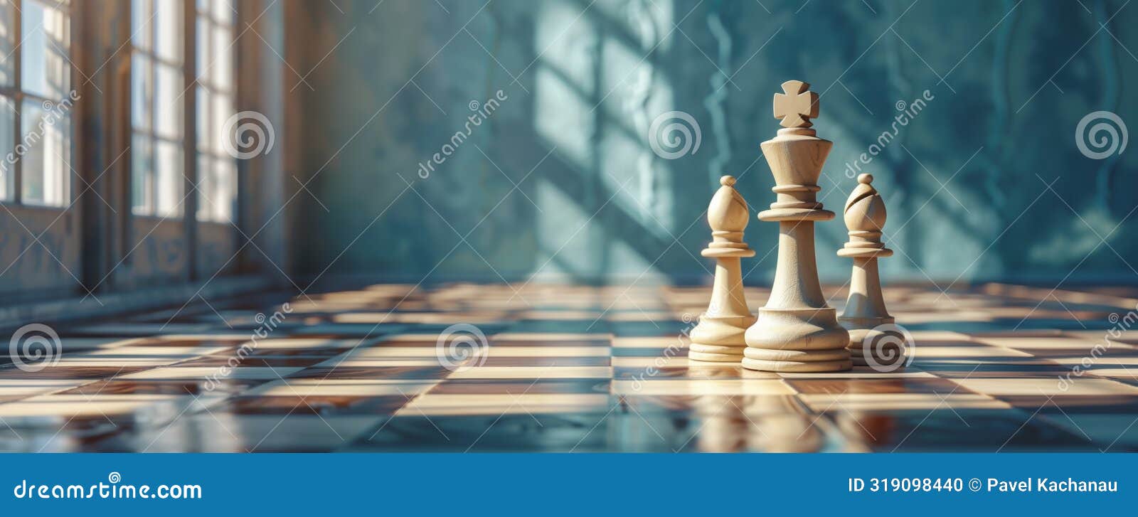 Chess Set Arranged on Black and White Checkered Tile Floor Stock Photo ...
