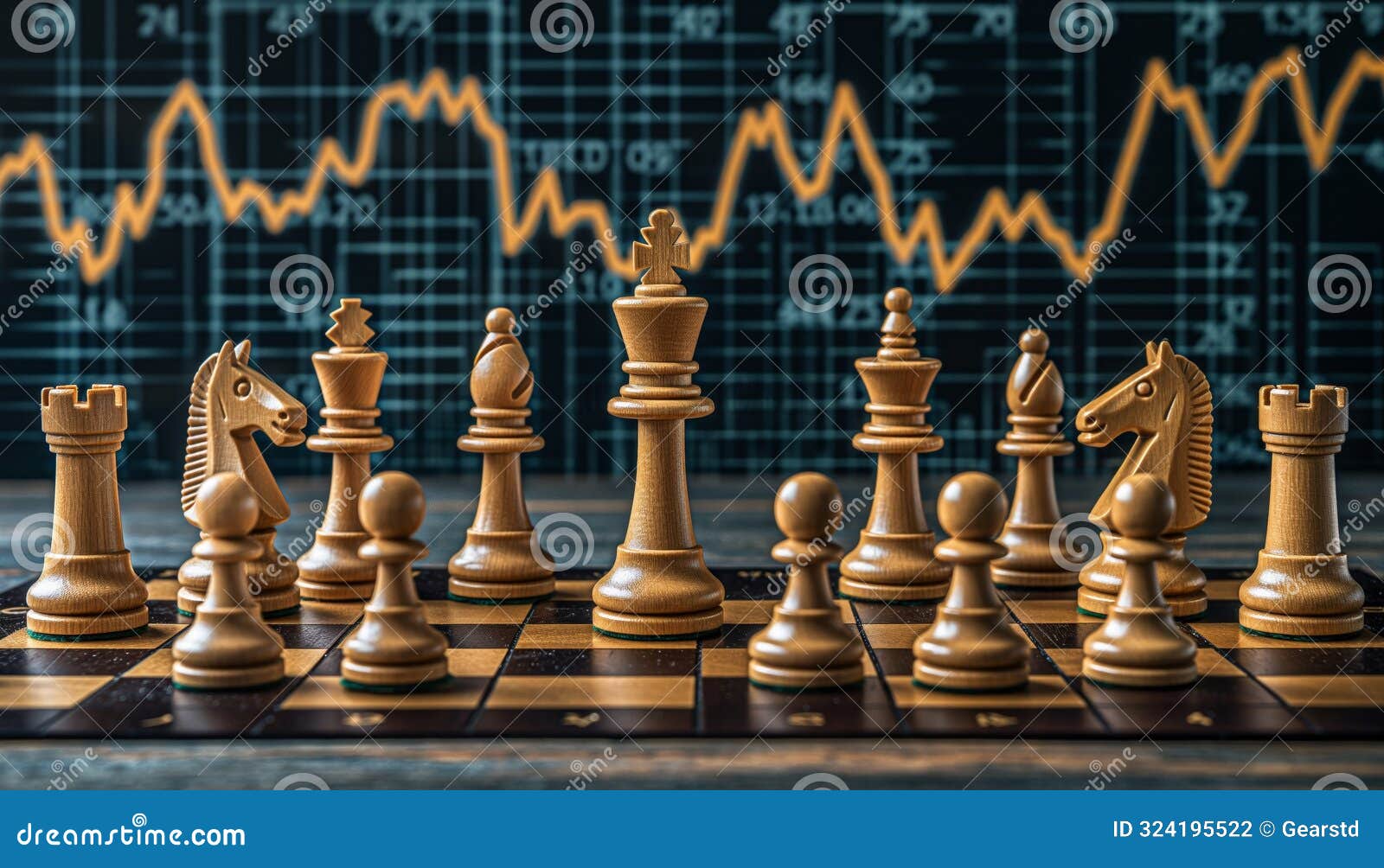 Chess Set with Financial Graphs in Background Stock Photo - Image of ...
