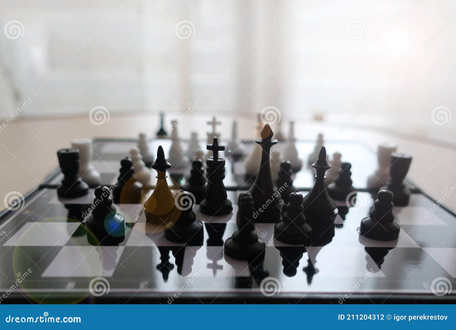 Chess Set Photographed on a Chessboard. the Success of a Chess Strategy ...