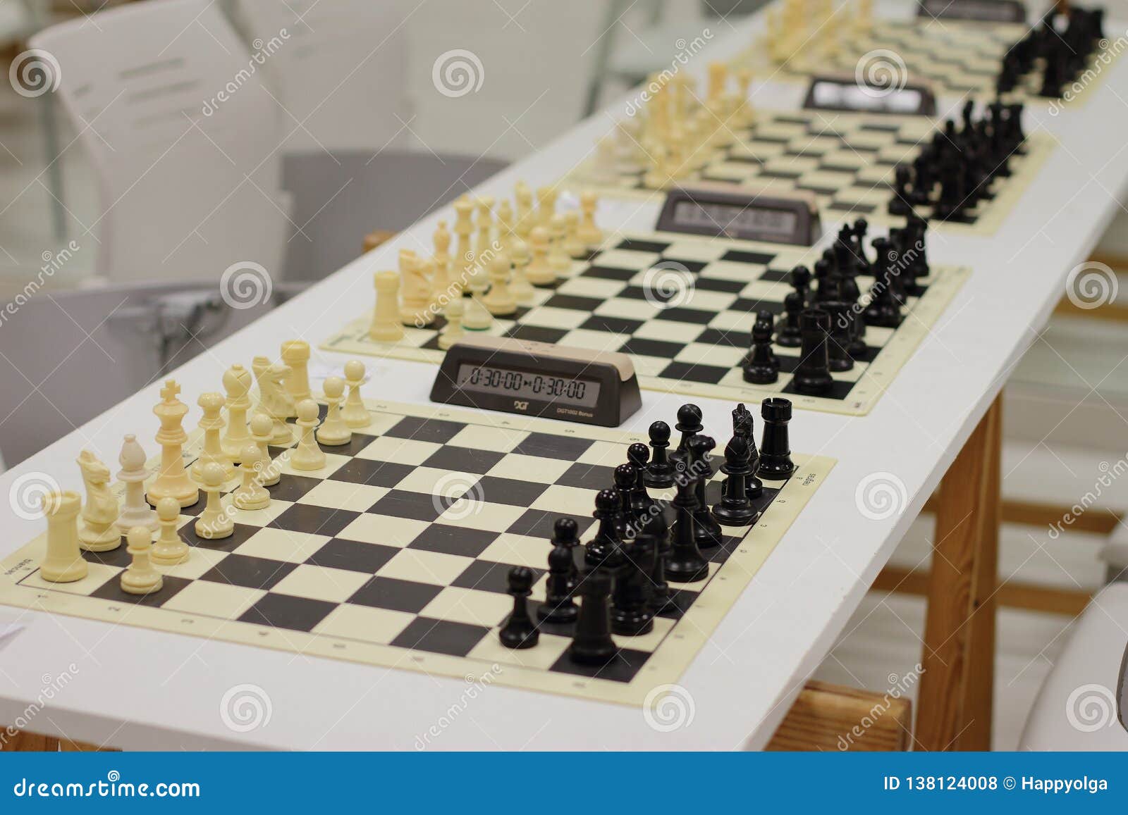 Chess set on a table stock photo. Image of strategic - 138124008