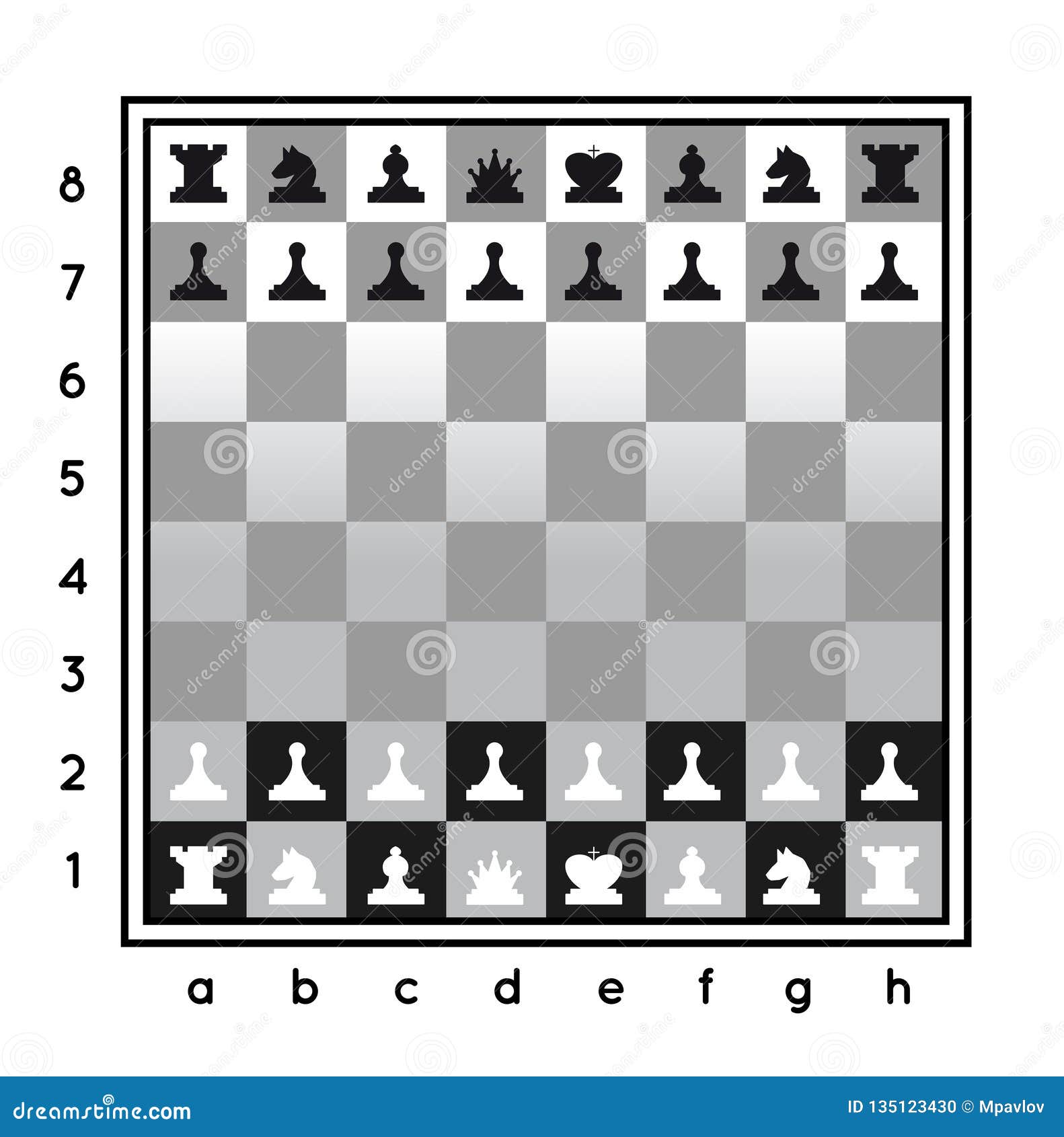 Chess Set Vector Illustration on White Background with a Chessboard ...