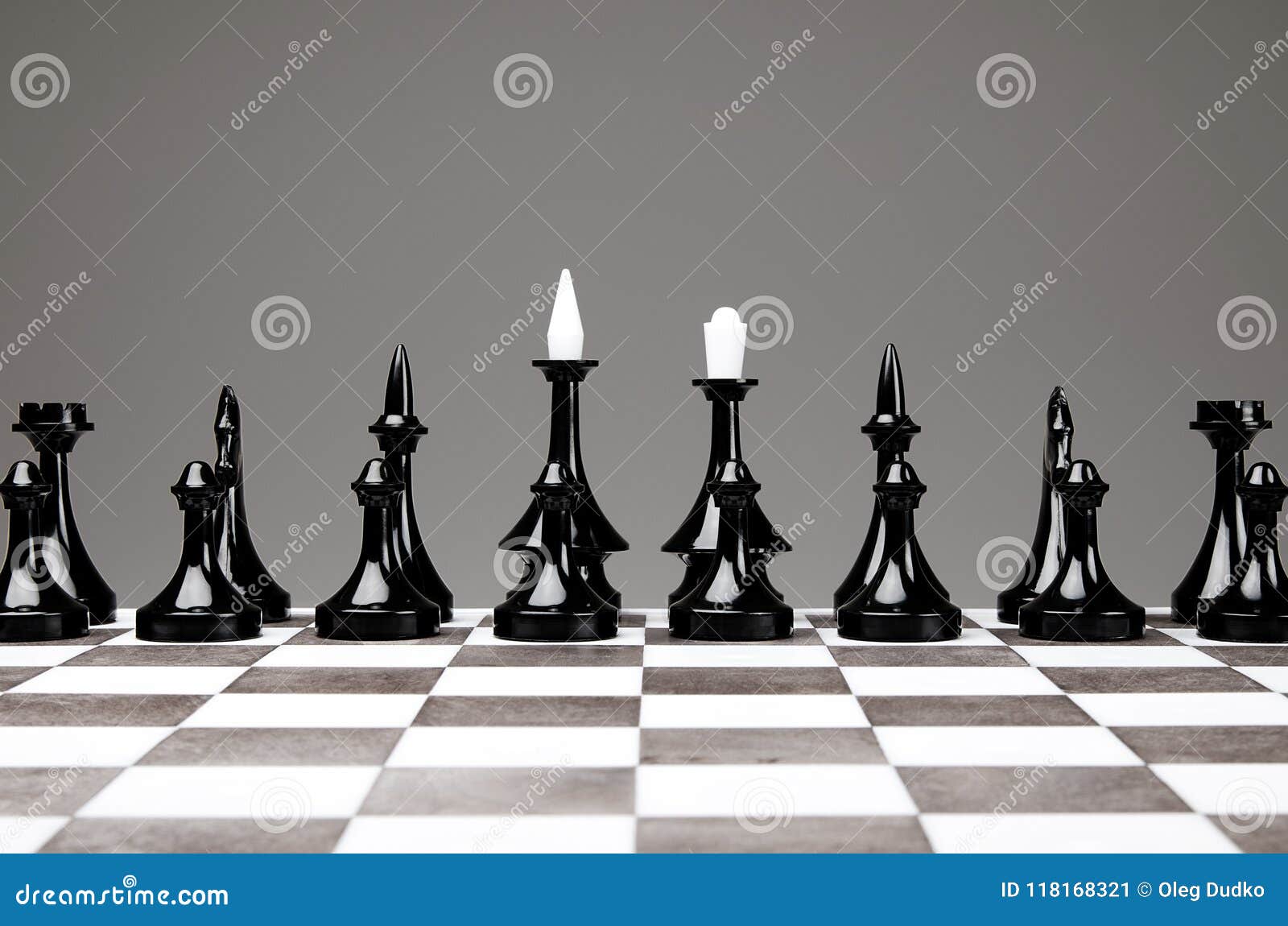Chess Piece on Chessboard on Grey Background Stock Image - Image of ...