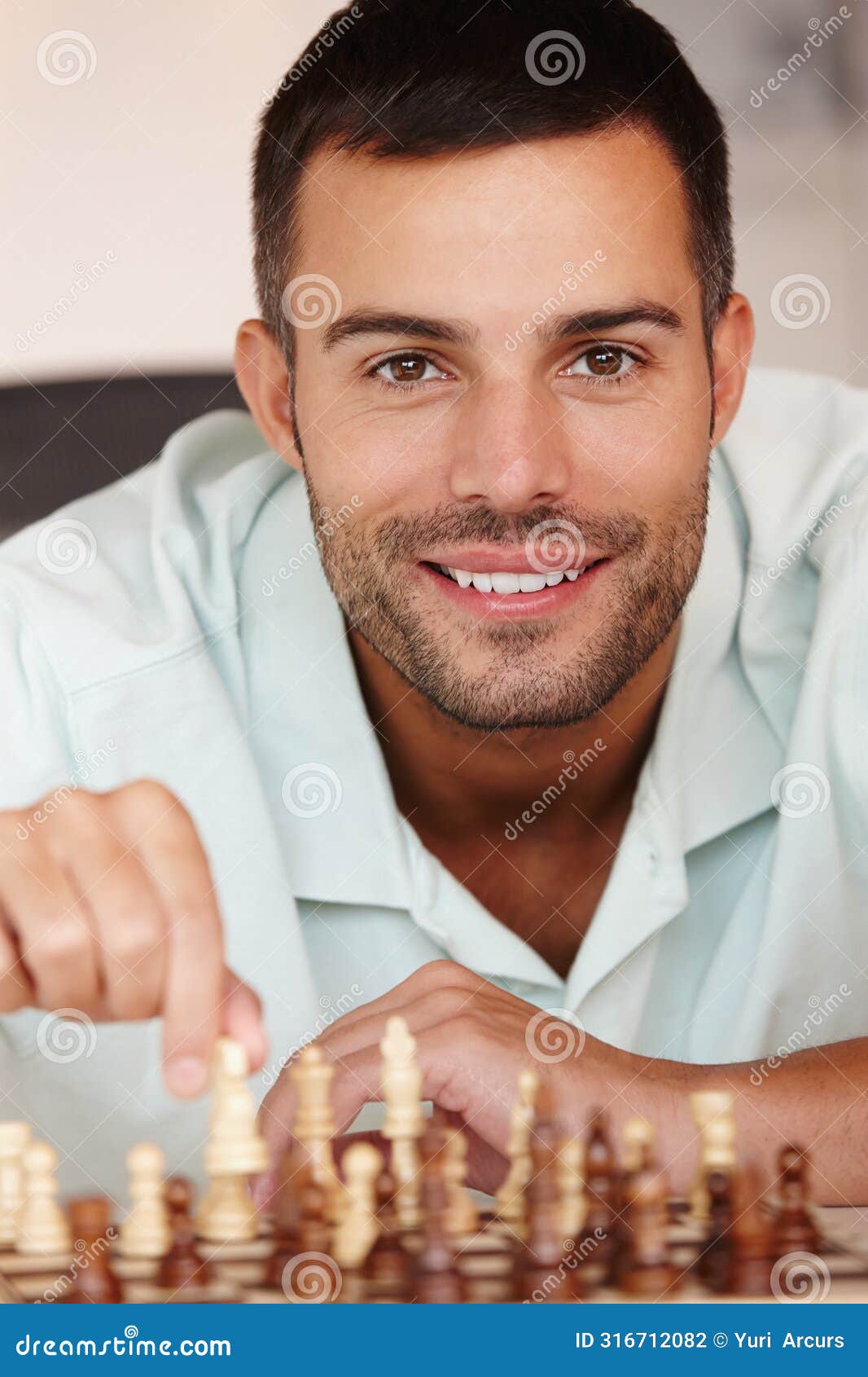 Chess, Strategy and Portrait of Man, Smile and Problem Solving for ...