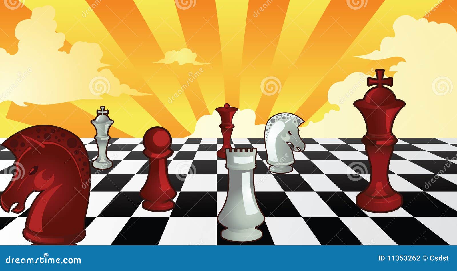 Chess Theme With King And Queen Pieces Mirroring On Chess Fields, Black ...