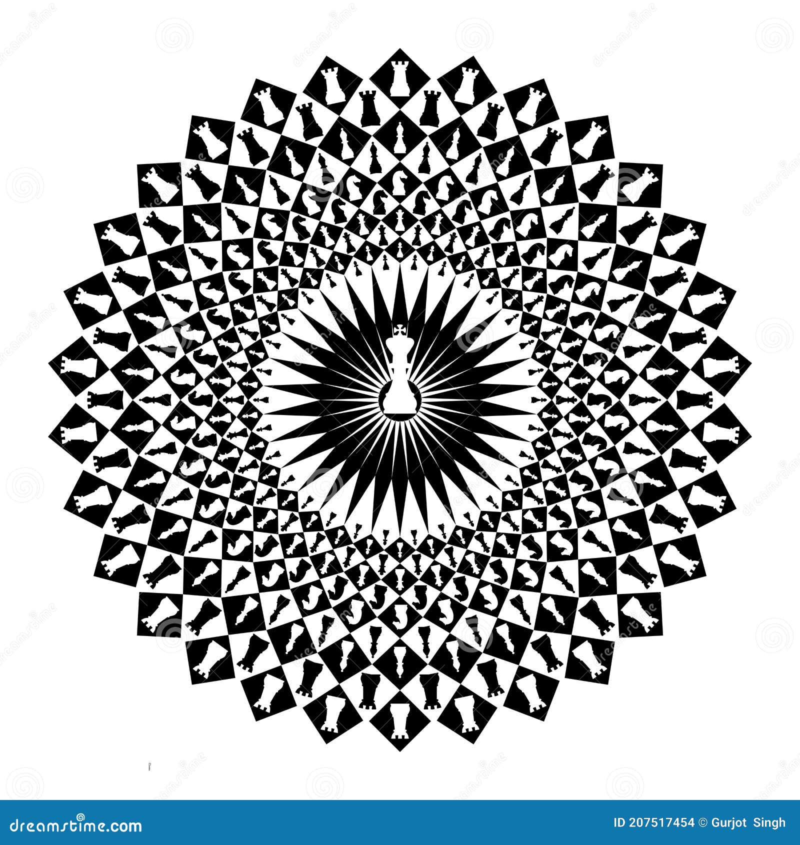 CHESS THEME MANDALA VECTOR BLACK and WHITE DESIGN Stock Vector ...