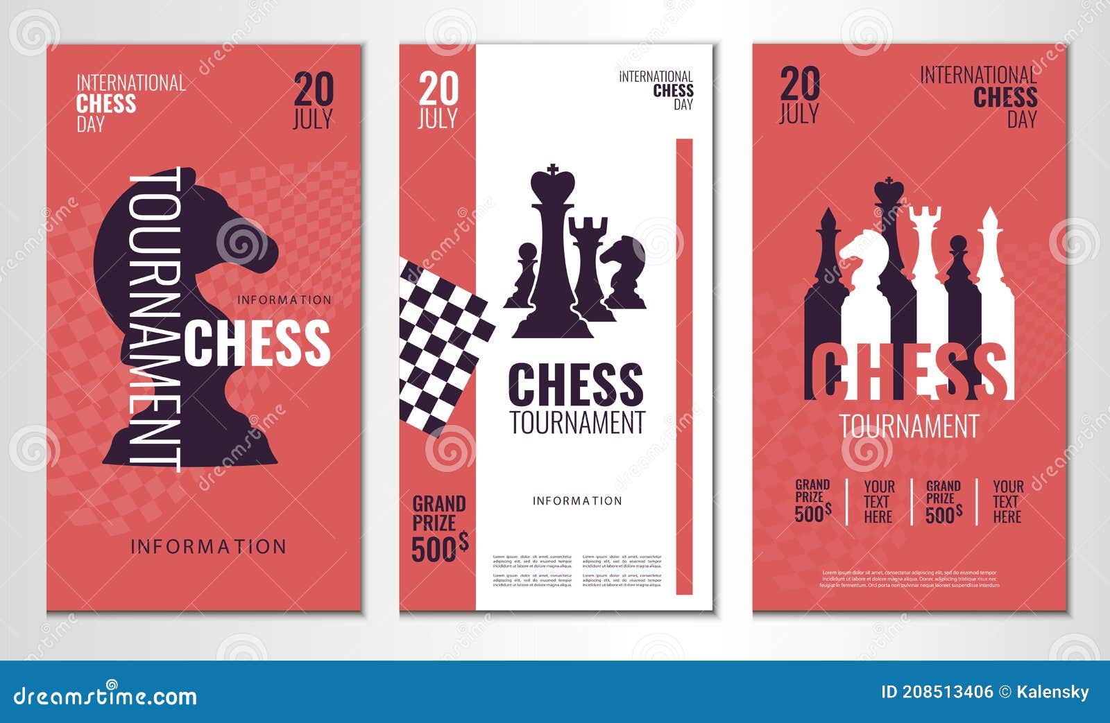 Chess Tournament Posters Set Template With Board Vector Illustration ...