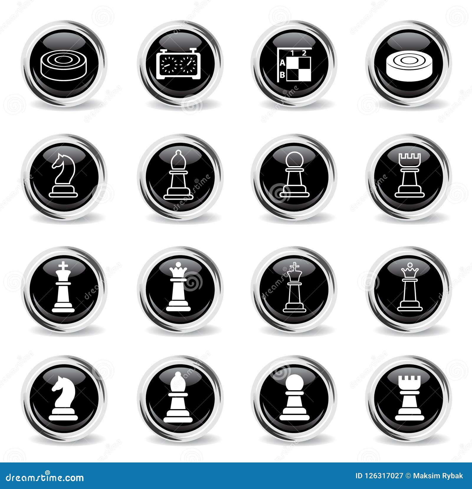 Chess icon set stock vector. Illustration of queen, button - 126317027