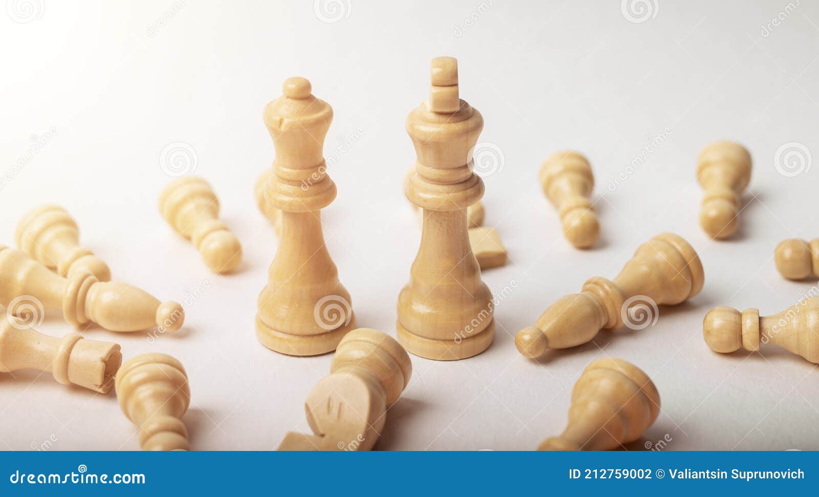 Chess White King and Queen among Fallen Figures on White Stock Photo ...