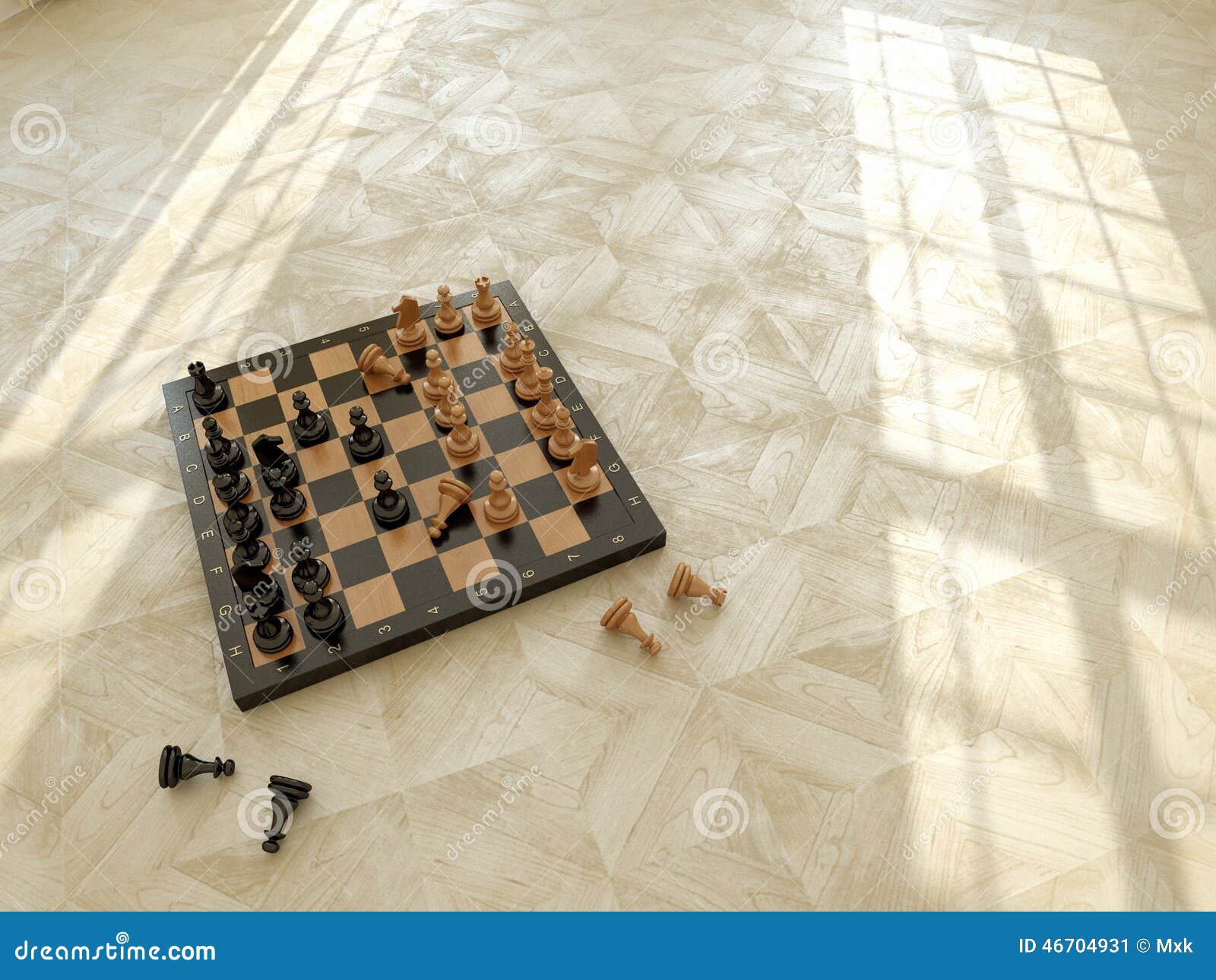 Chess on wood floor stock image. Image of sunlight, indoor - 46704931