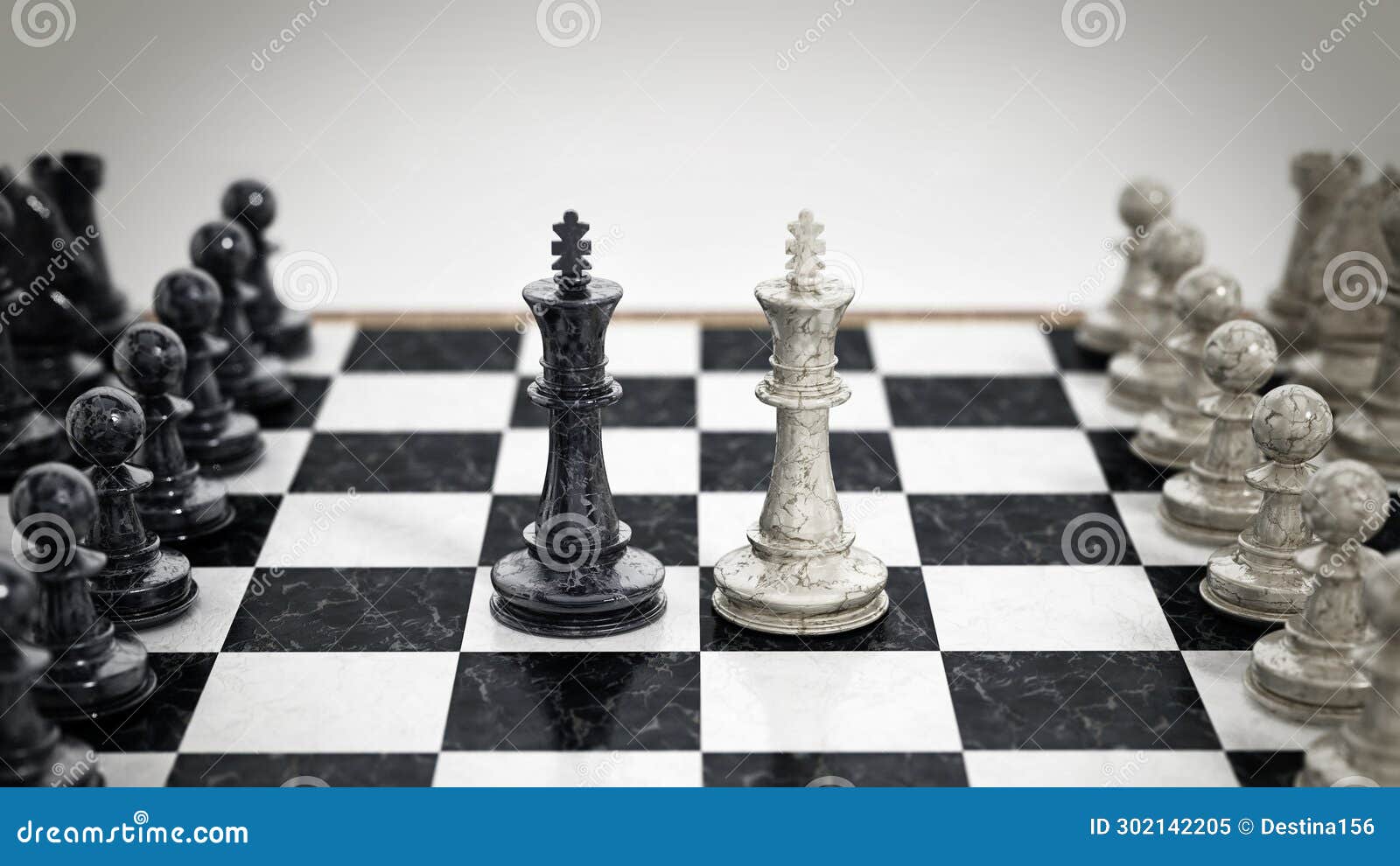 Chessboard with Black and White Kings Facing Each Other. 3D ...