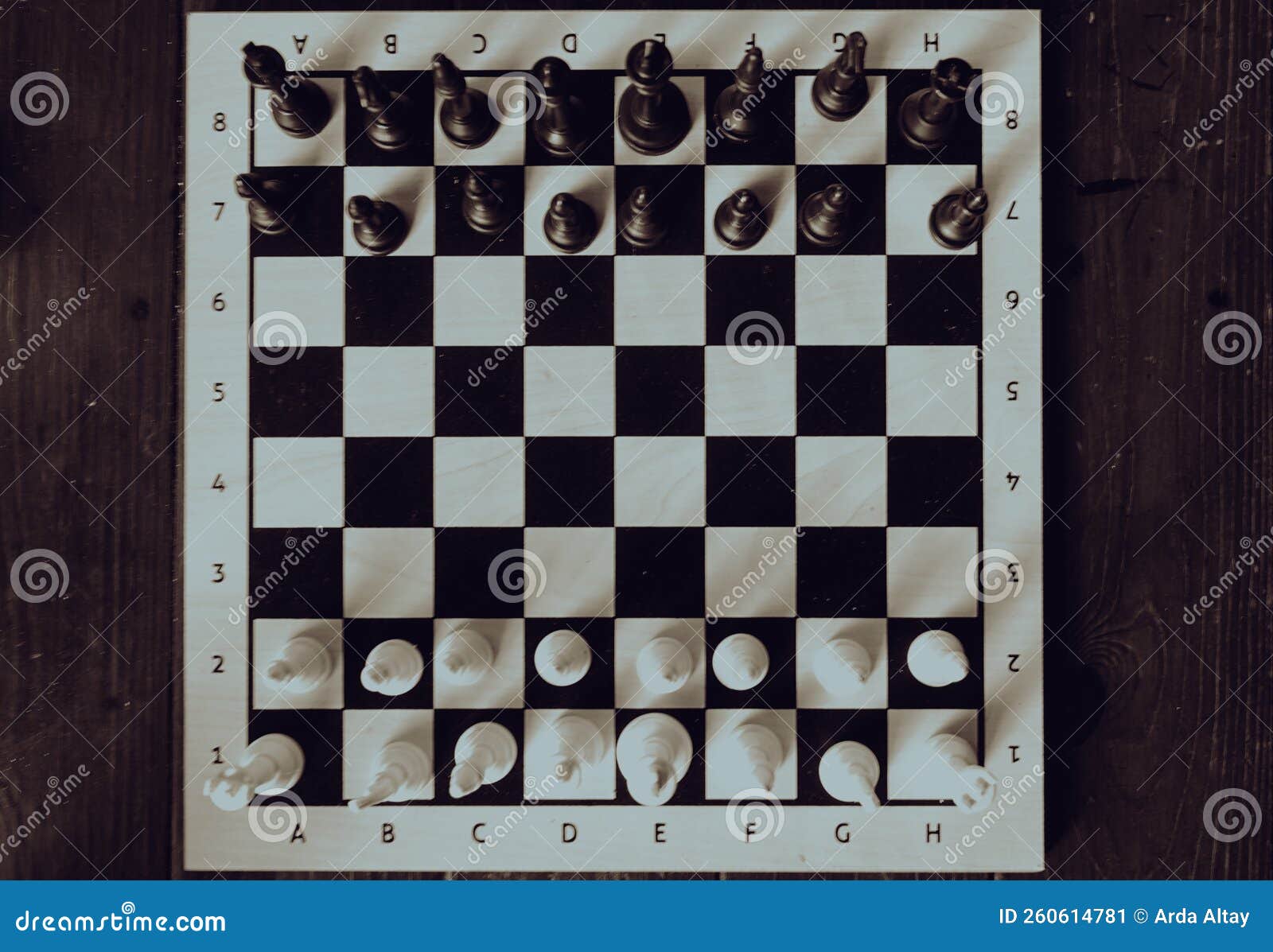 Chessboard and Chess Pieces on a Dark Brown Table Stock Image - Image ...