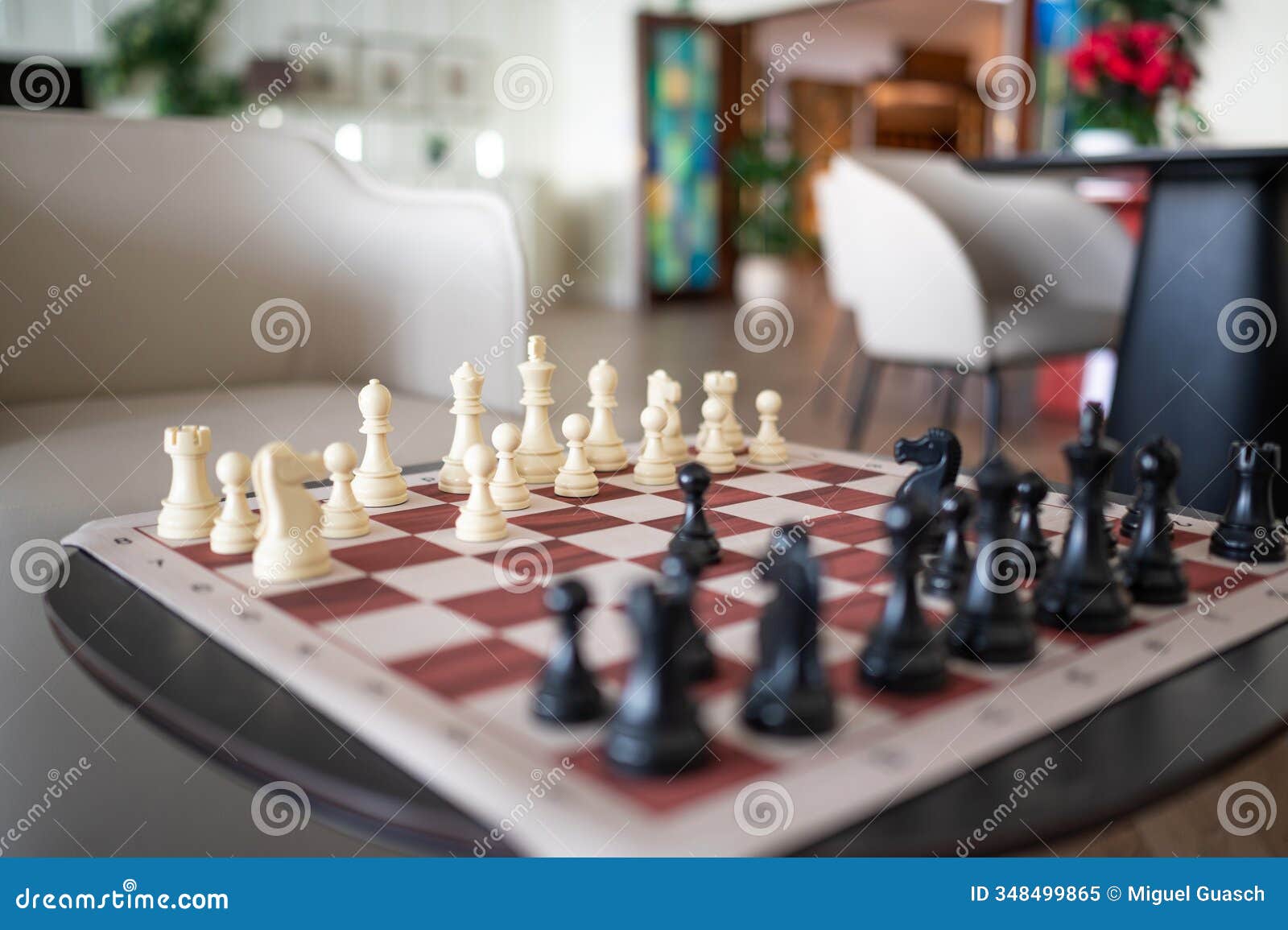 Chessboard with Chess Pieces Displaying Starting Position in Hotel ...