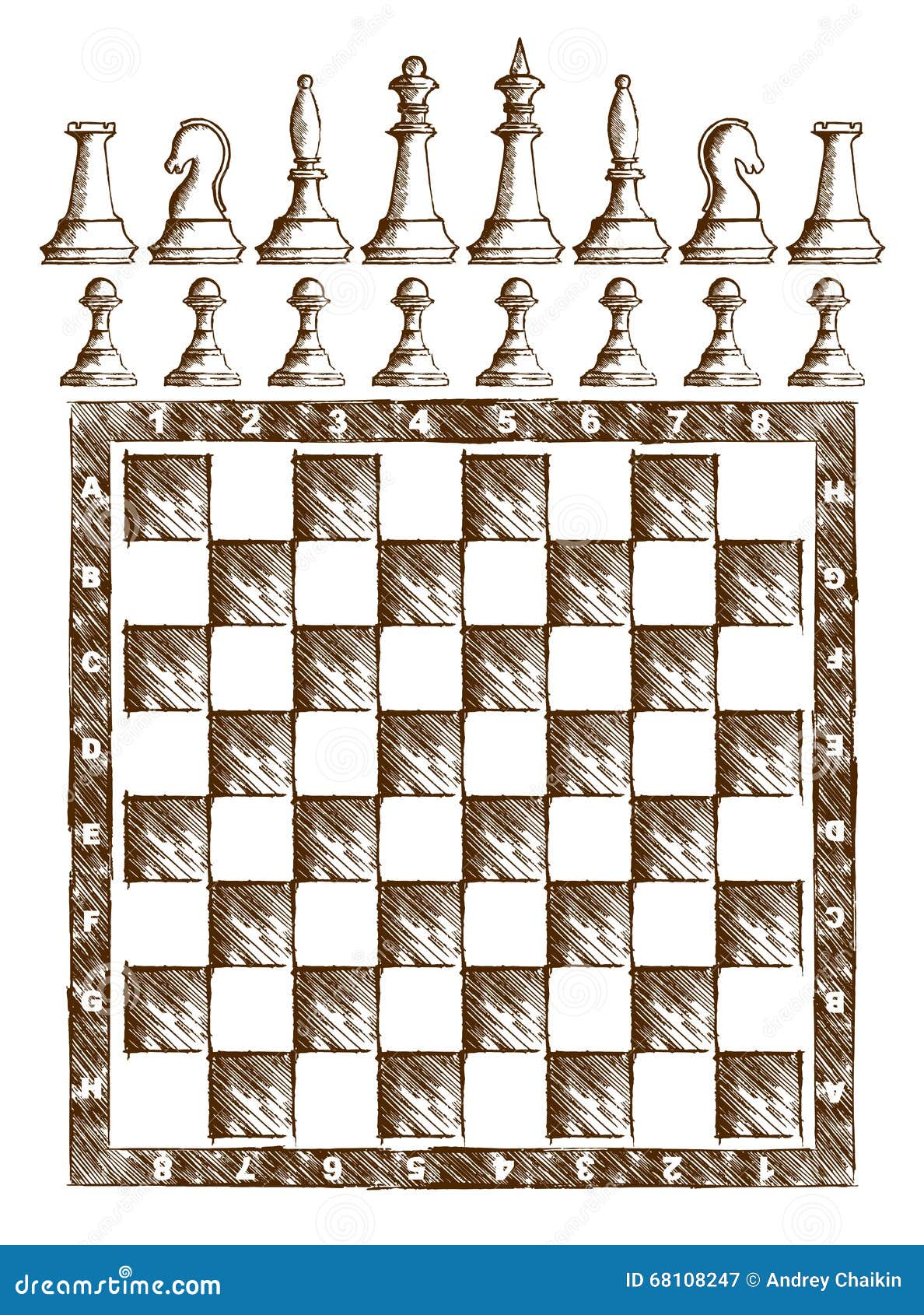 Chessboard Drawing with Figures. Stock Vector - Illustration of chess ...