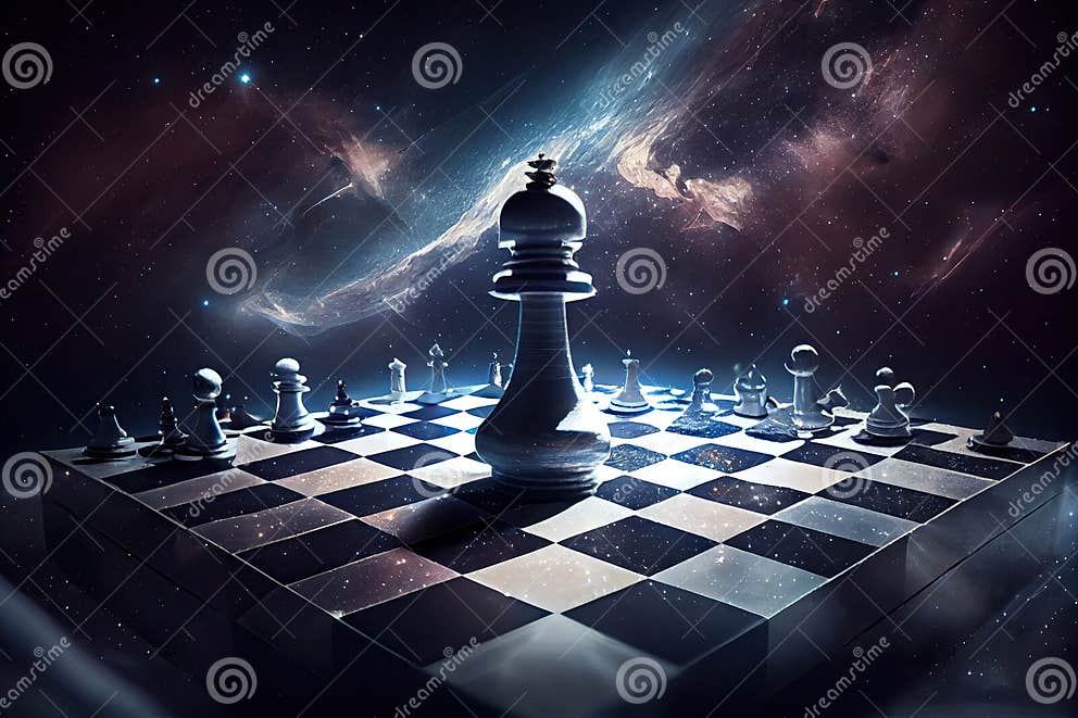 Chessboard Floating in Space, with Nebula and Stars in the Background ...