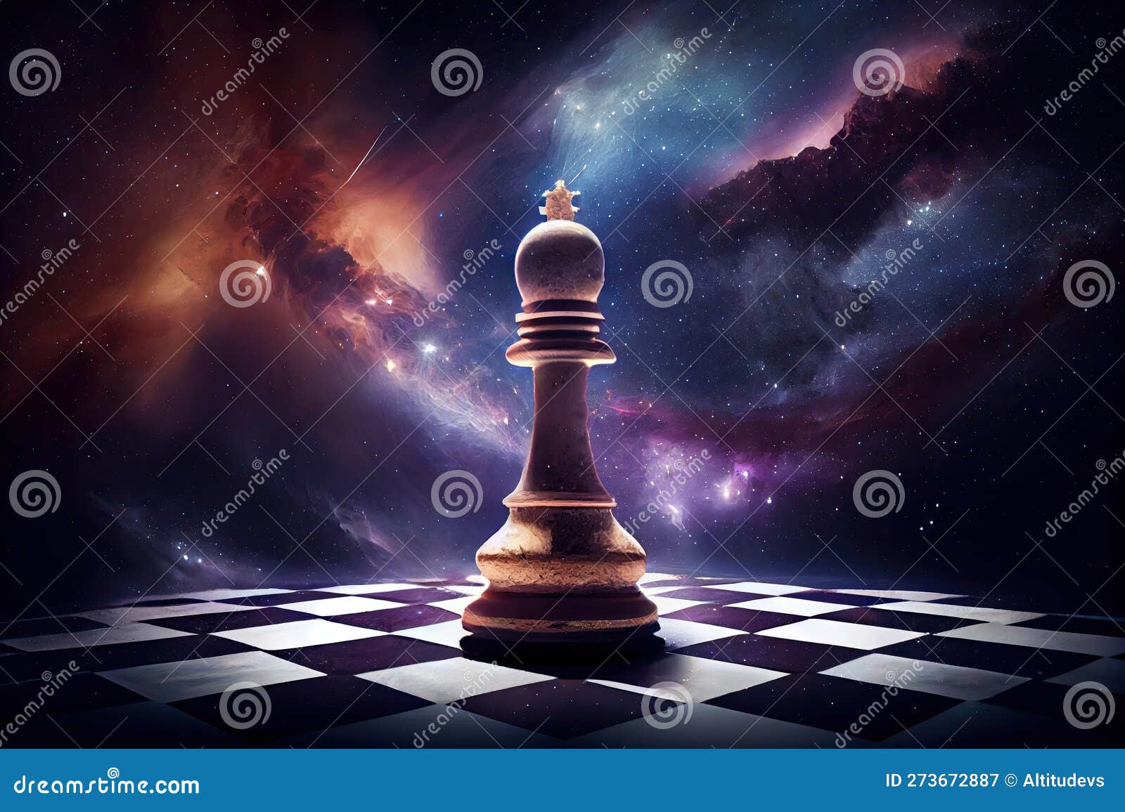 Chessboard Floating in Space, with Nebula and Stars in the Background ...