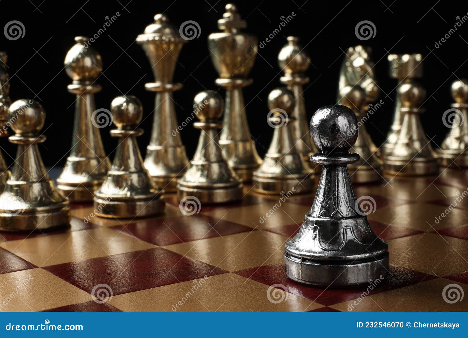 Chessboard with Game Pieces on Black Background, Closeup Stock Photo ...