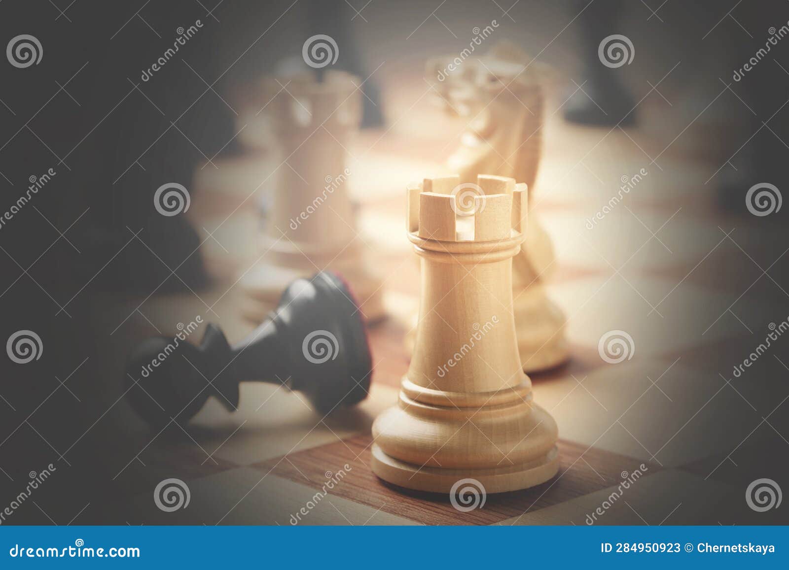 Chessboard with Game Pieces, Closeup. Vignette Effect Stock Image ...