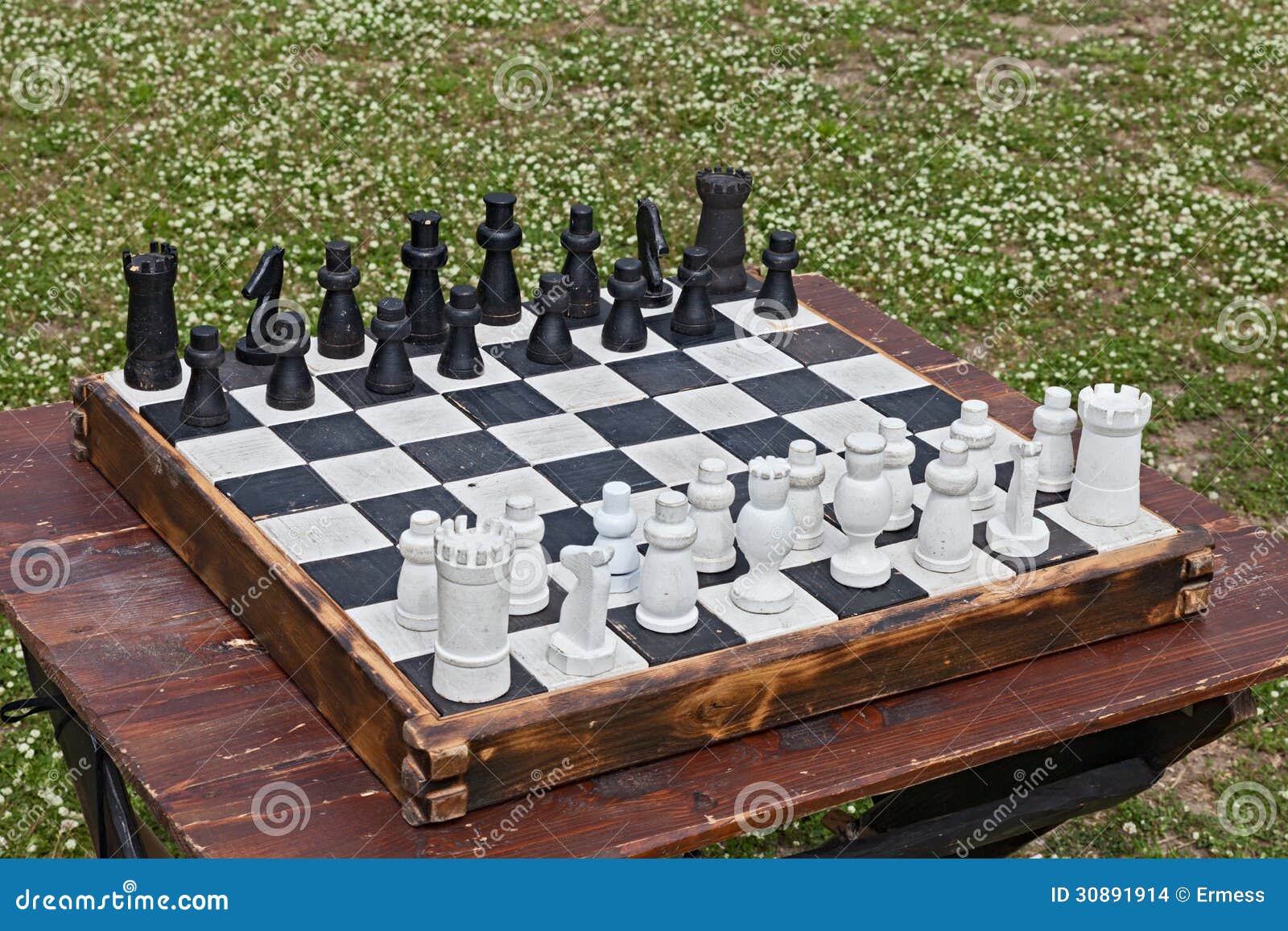 Chessboard on Table Outdoors Stock Photo - Image of outdoor ...