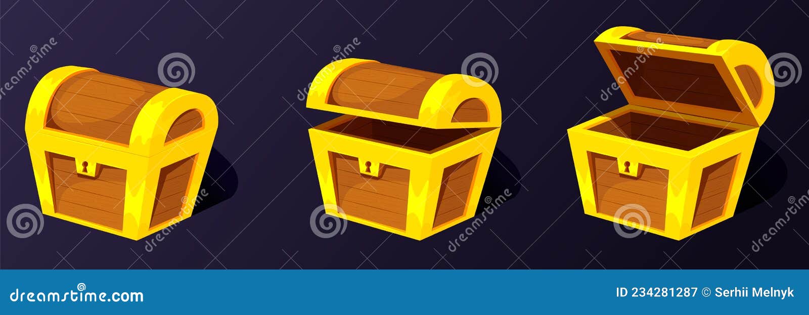 Chest Animation. Cartoon Empty Treasure Casket Opening Frames. Closed ...