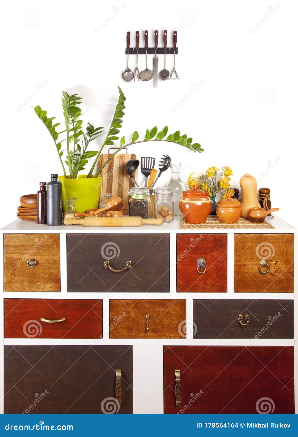 Chest of Drawers on the Kitchen Stock Photo - Image of indoor, brown ...