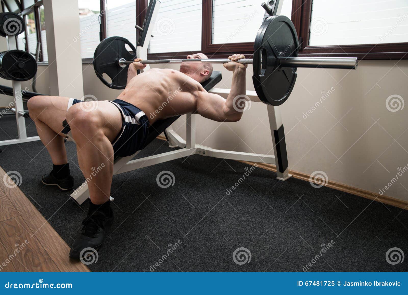 Chest Exercise on Bench Press in Gym Stock Image - Image of muscle ...