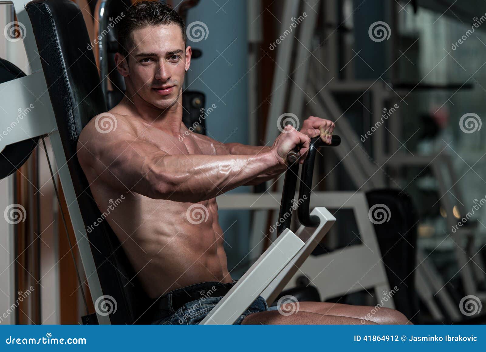 Chest Exercises on a Machine Stock Photo - Image of health, healthy ...