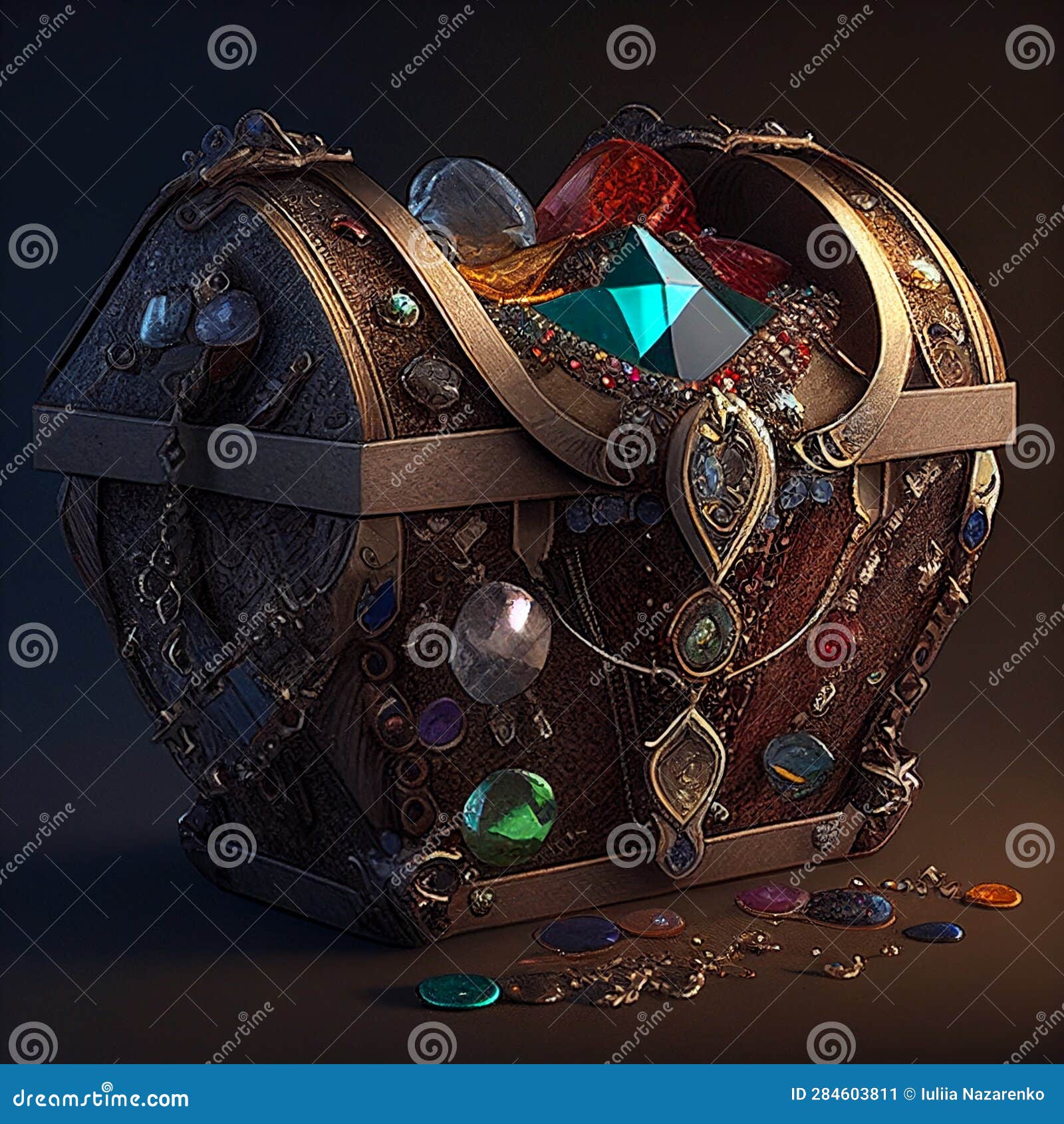 Chest with Gems, Jewelry and Coins. AI Generated Stock Illustration ...