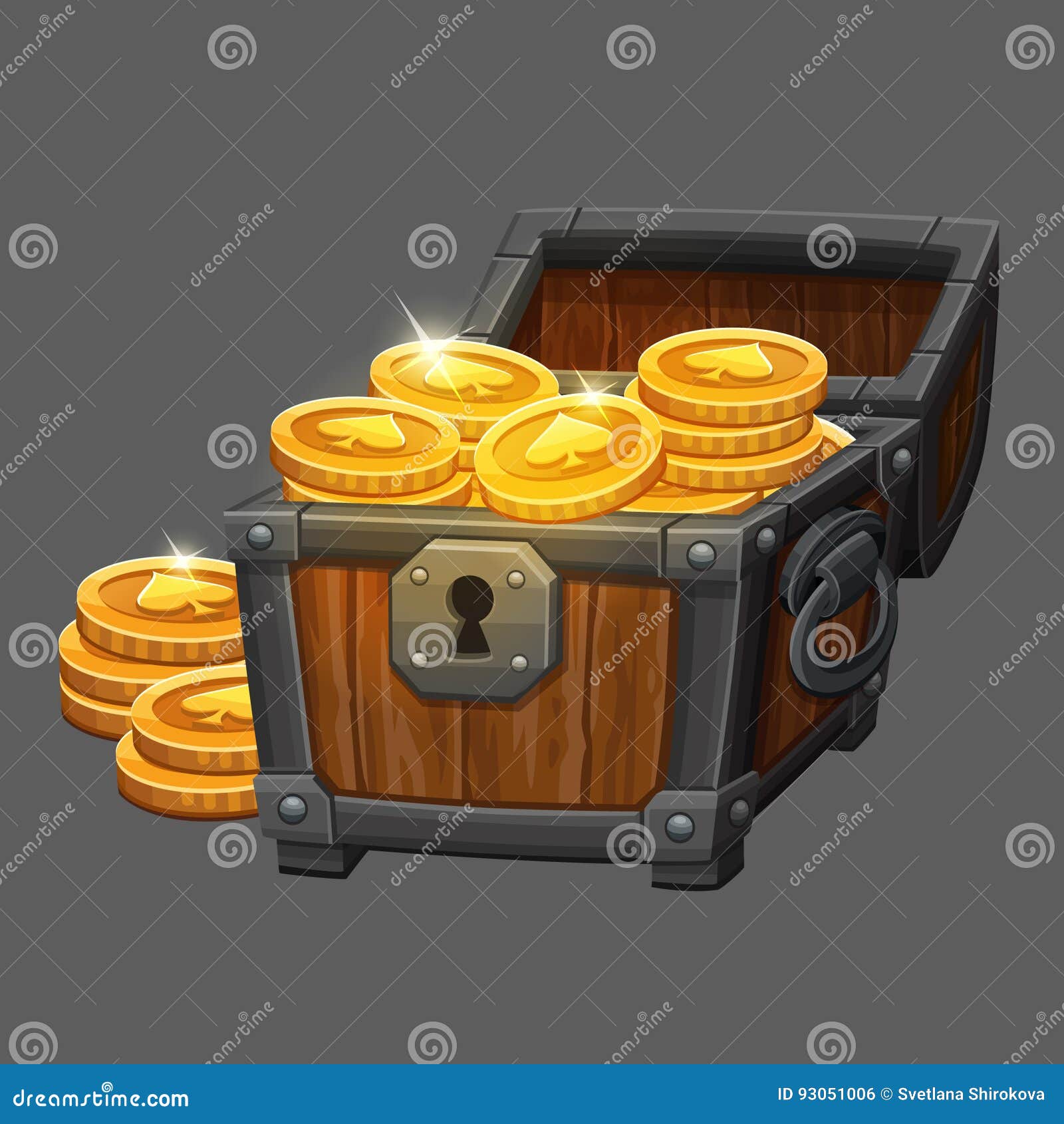 Chest of gold coins icon stock vector. Illustration of gold - 93051006