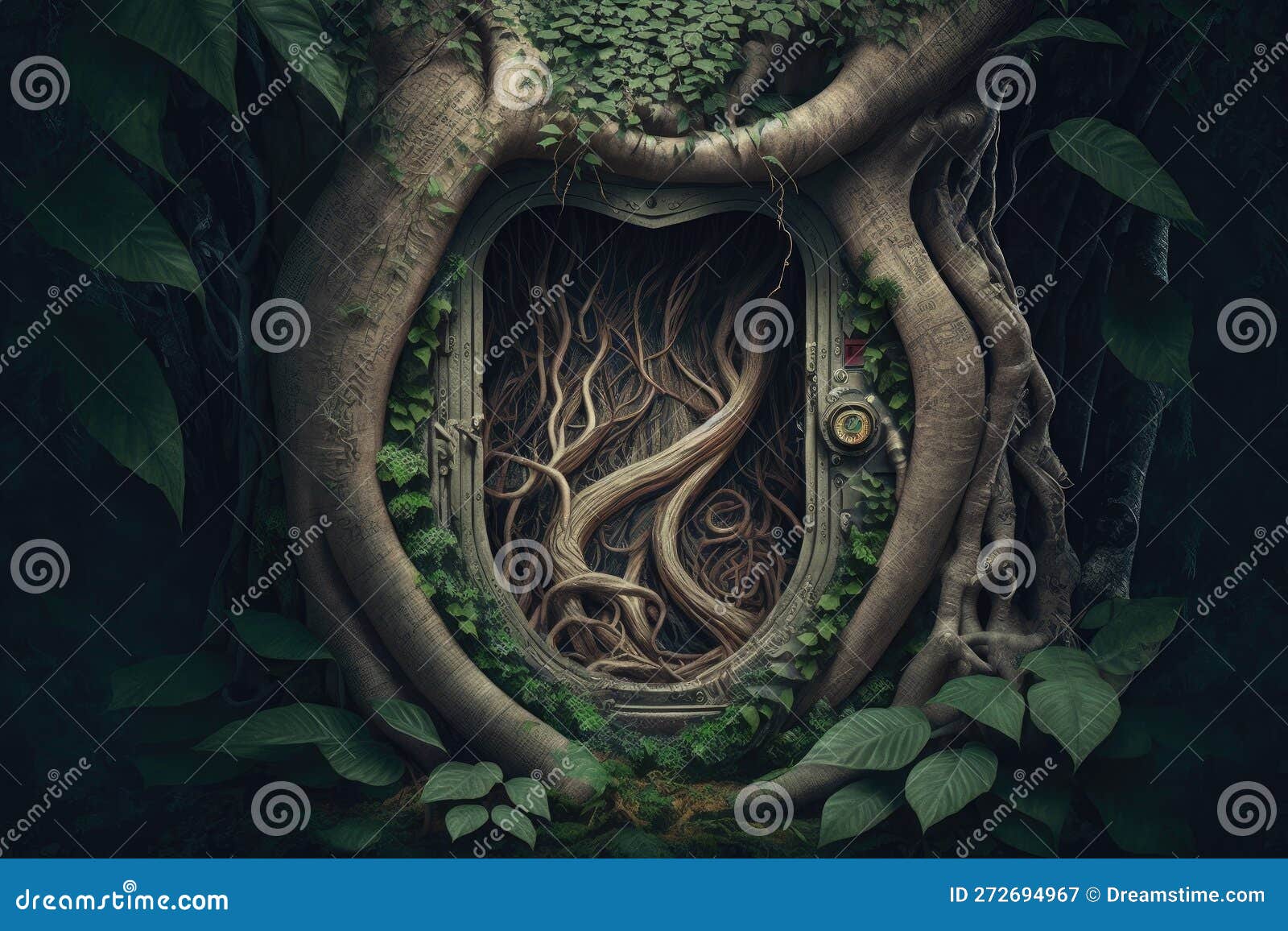 Chest Hidden in Tree Trunk Jungle Stock Image - Image of wildlife ...