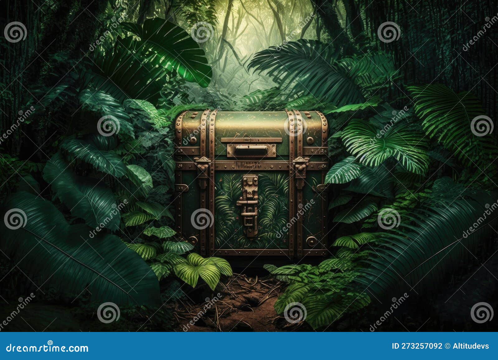 Chest in the Jungle Standing among Foliage of Tropical Forest Stock ...