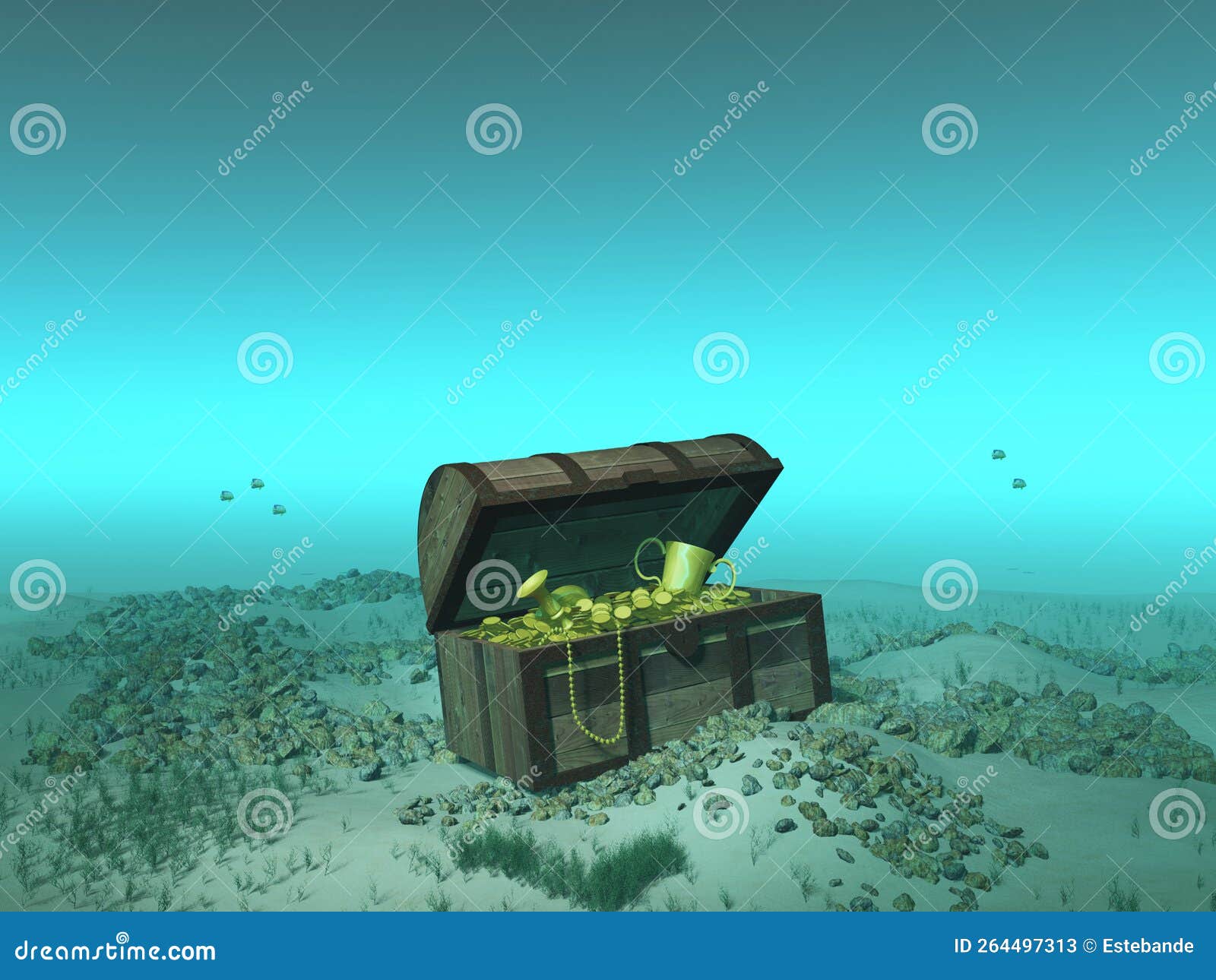 Chest with Pirate Treasure on the Seabed Stock Illustration ...