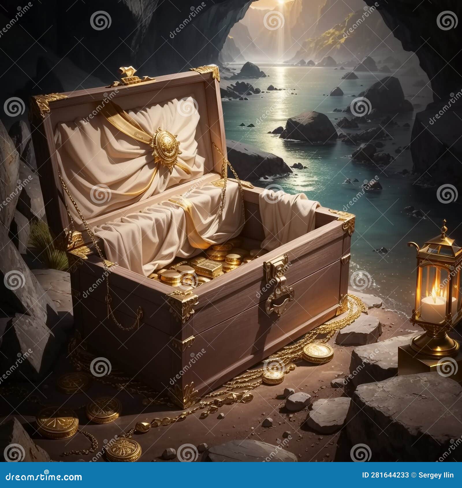 Pirate Treasures Map With Fantasy Islands, Mythological Creatures, Old ...