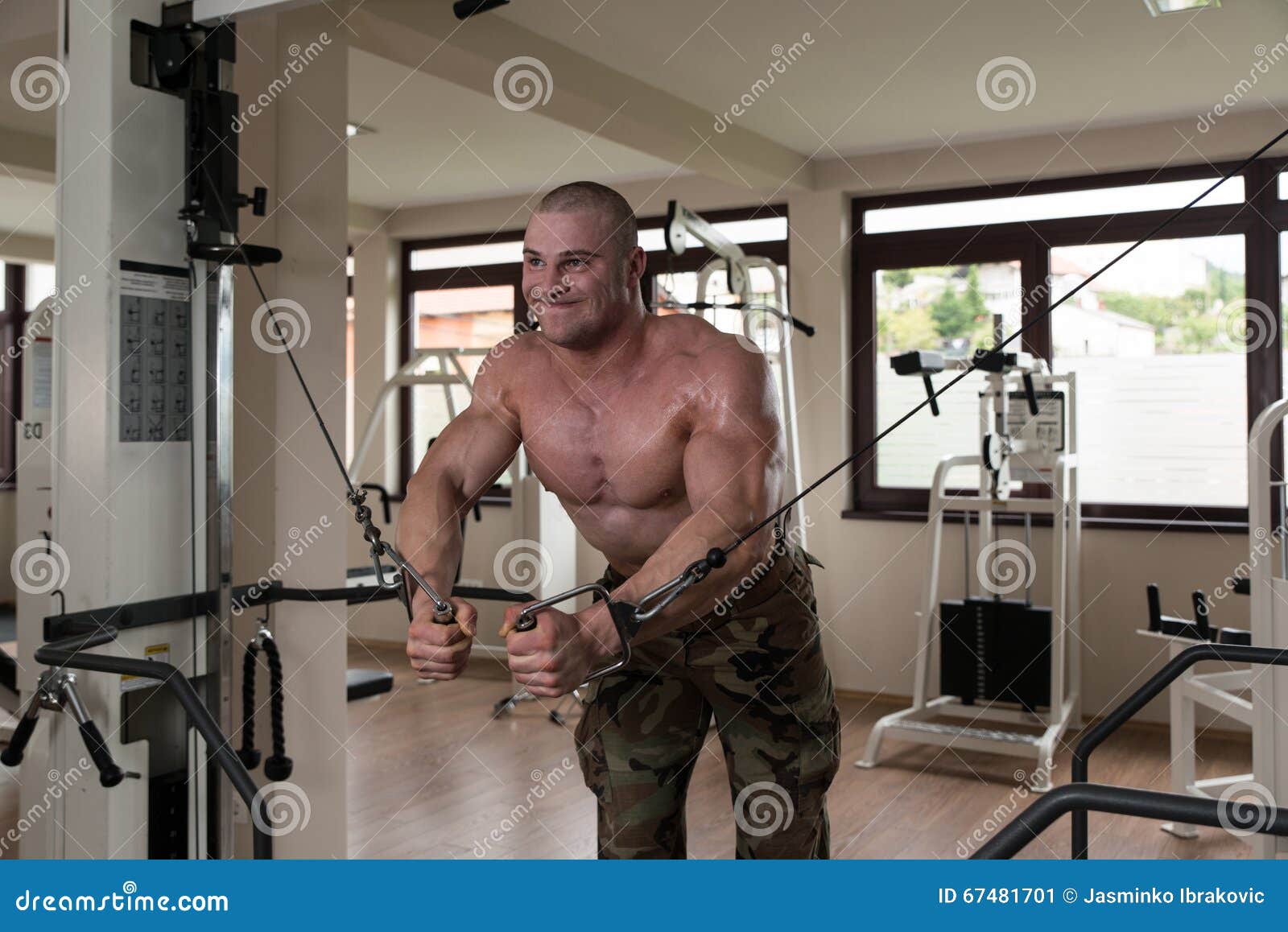 Chest Workout Cable Crossover Stock Image - Image of indoors, biceps ...