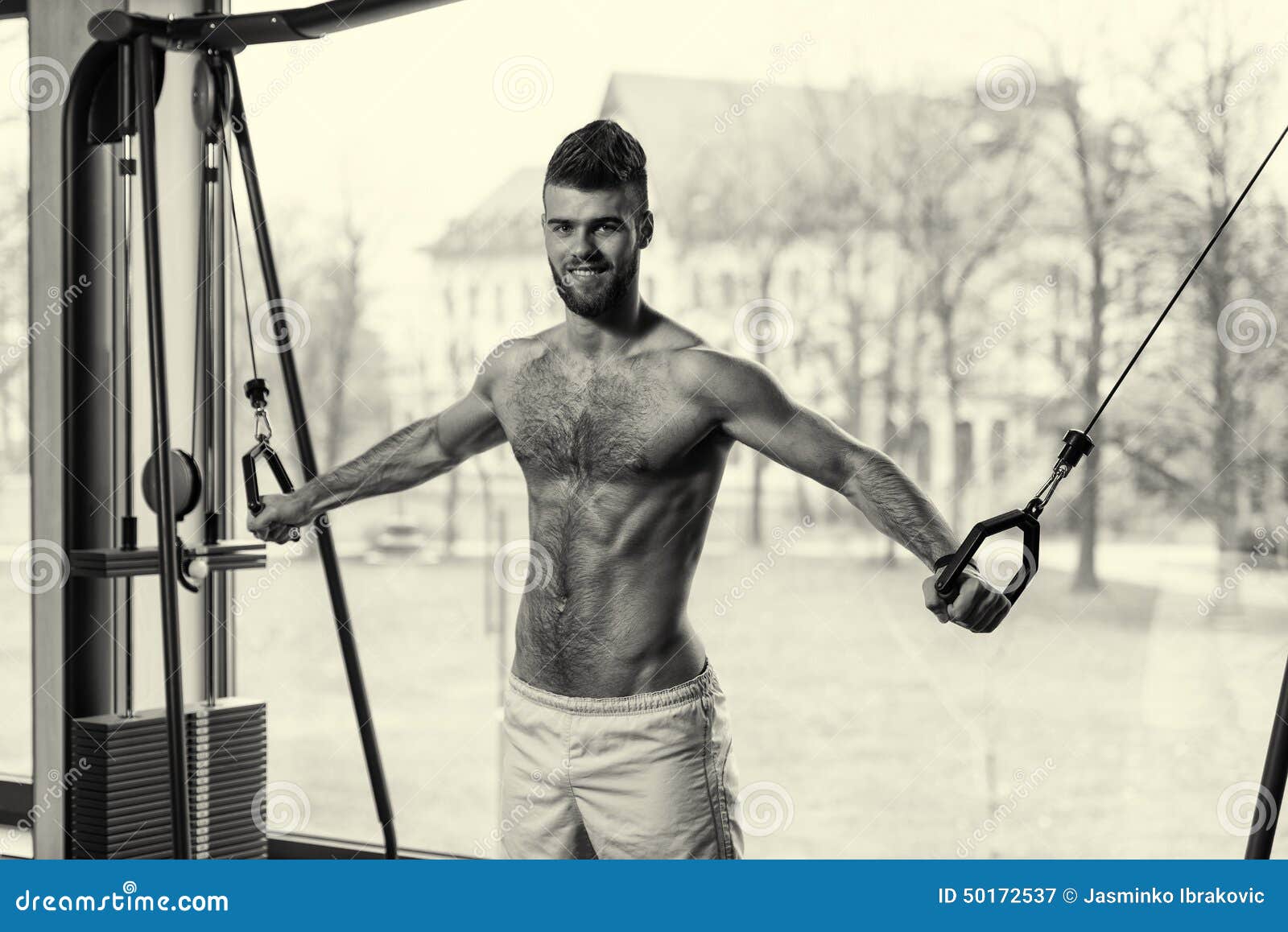 Chest Workout Cable Crossover Stock Image - Image of machine, adult ...