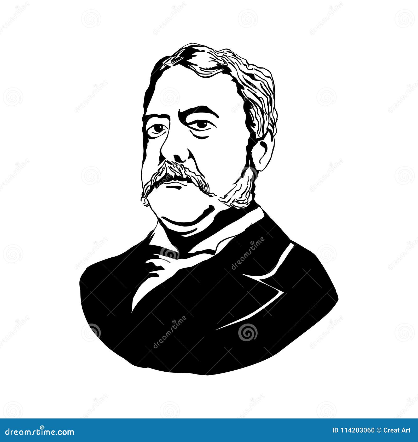 Chester A. Arthur.Vector Illustration.Black And White Drawing ...