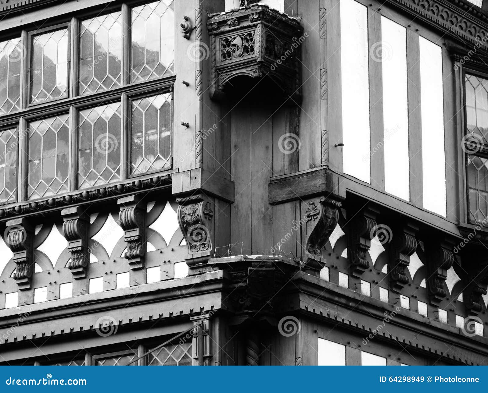 Chester Buildings Cheshire Tudor Detail Windows Stock Image - Image of ...