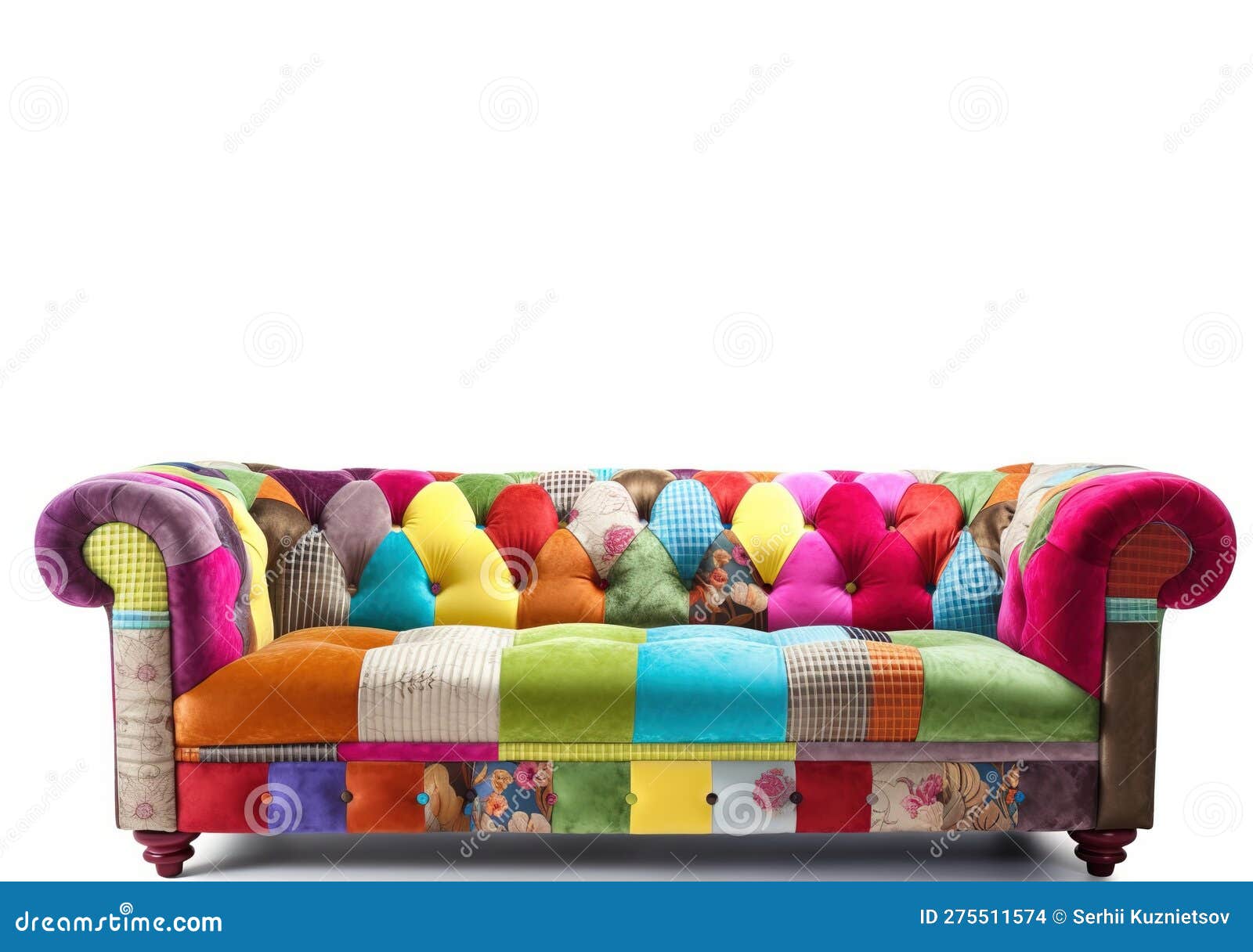 Chesterfield Sofa from Multi-colored Fabric, Patchwork, on a White ...