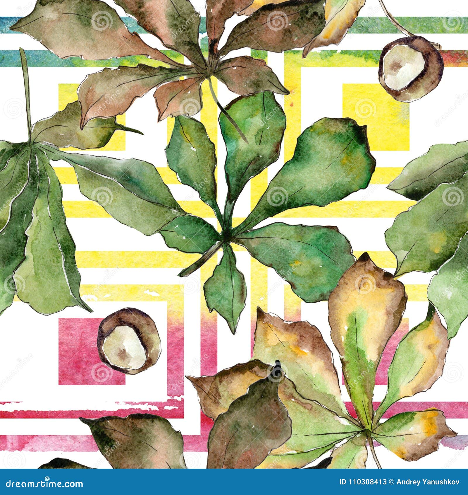 Chestnut Leaves Pattern in a Watercolor Style. Stock Illustration ...