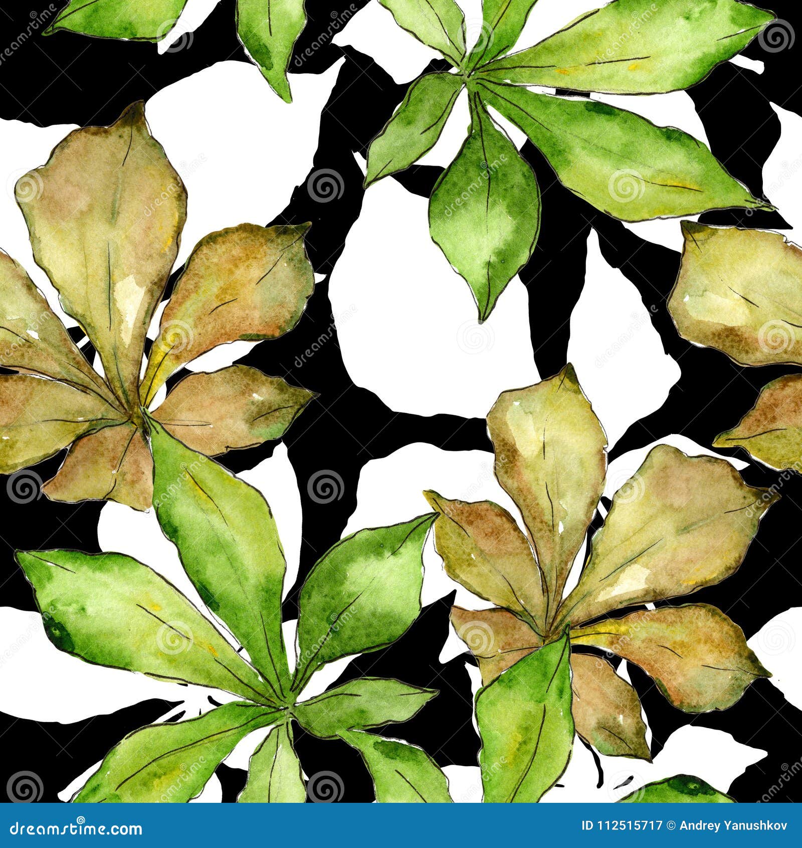 Chestnut Leaves Pattern in a Watercolor Style. Stock Illustration ...
