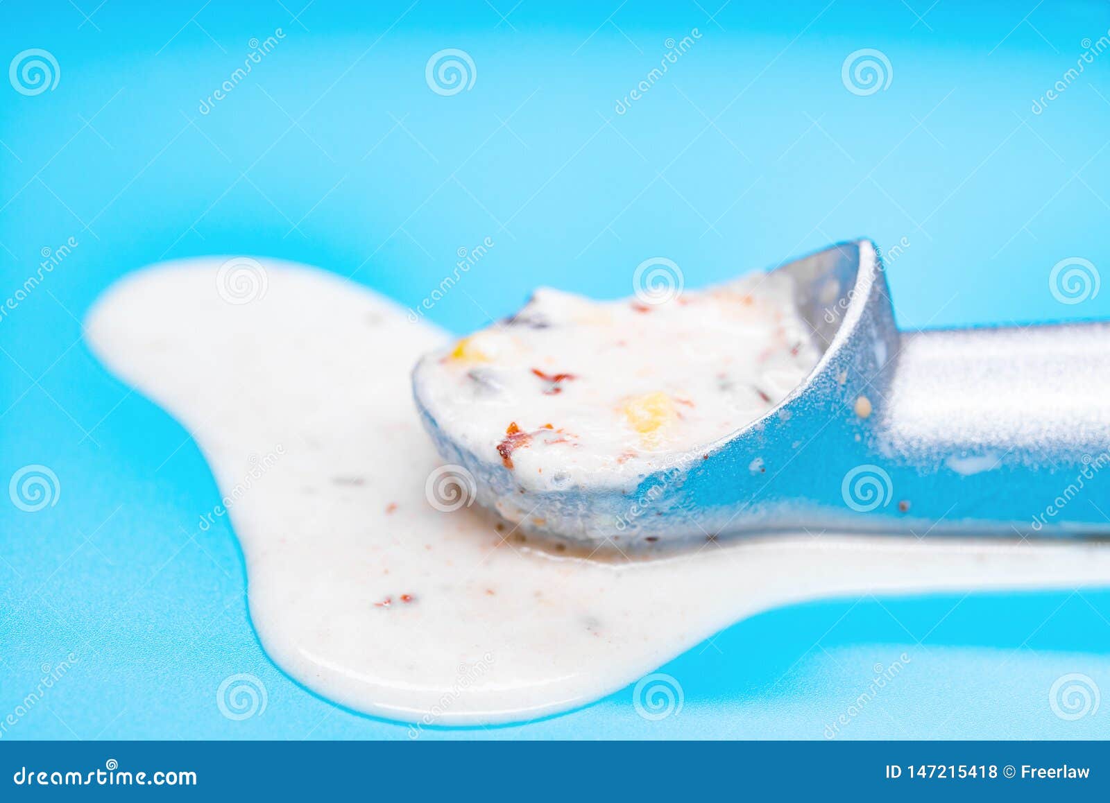 Chestnut & Red Bean Ice Cream Melting and Split Out on Blue Background ...
