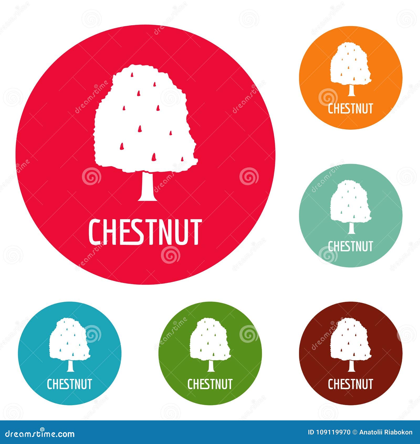 Chestnut Tree Icons Circle Set Vector Stock Vector - Illustration of ...