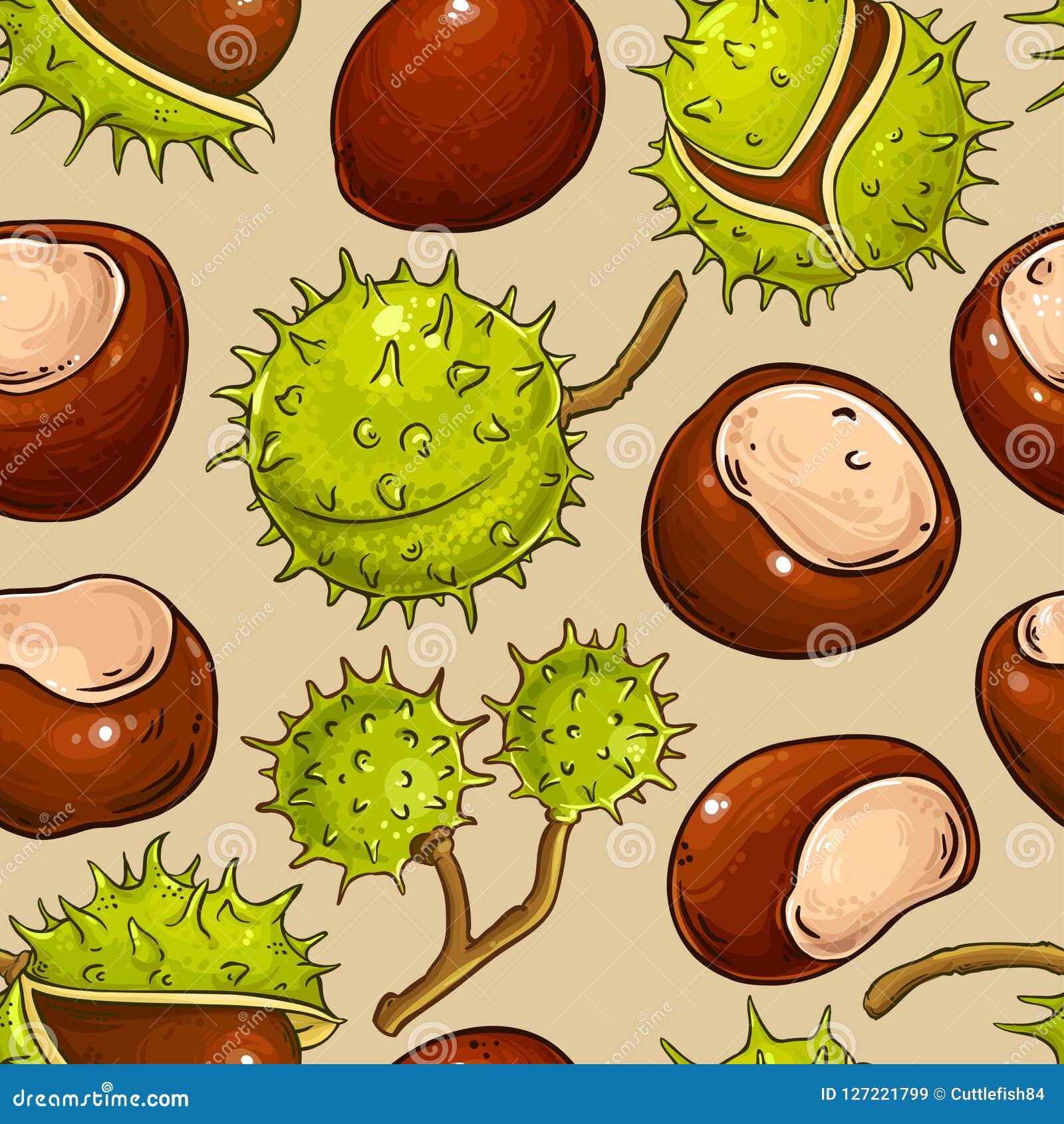 Chestnut vector pattern stock vector. Illustration of branch - 127221799
