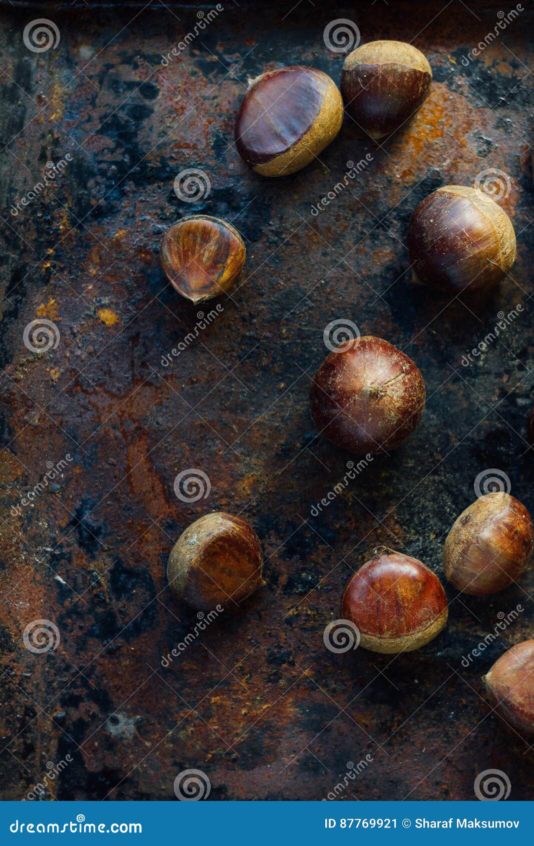 Chestnuts on black stock image. Image of sweet, chestnut - 87769921